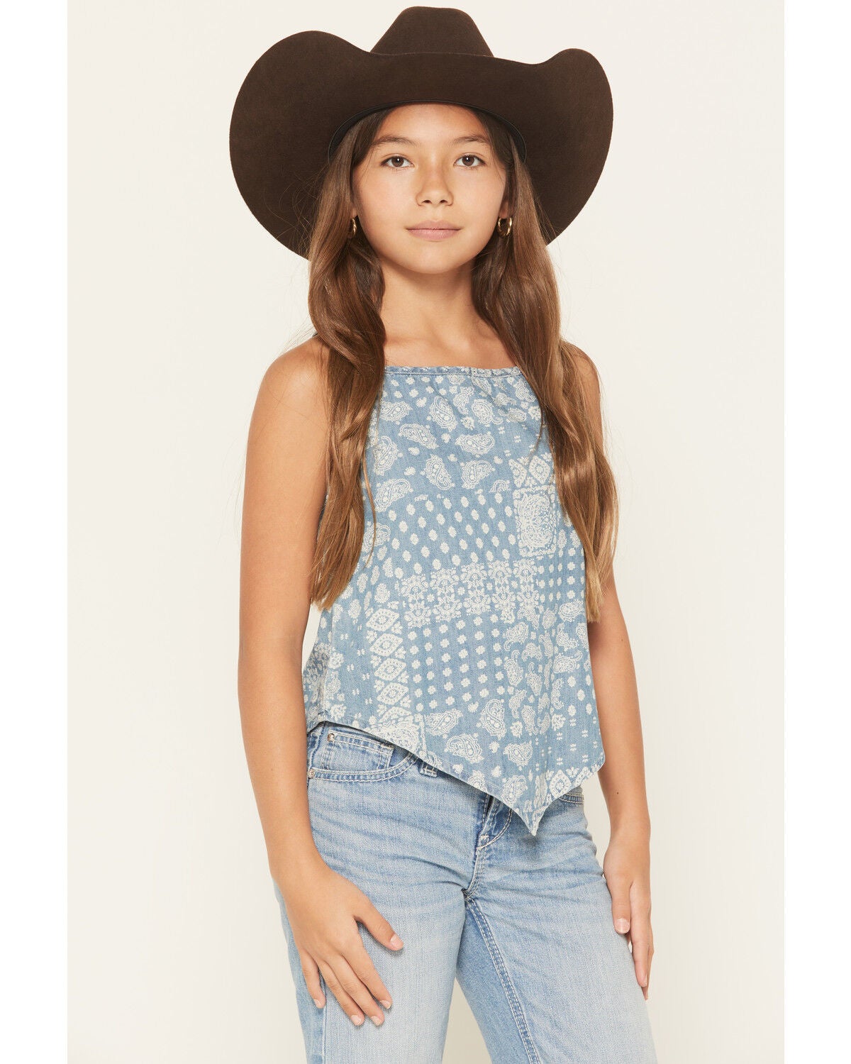 Wrangler Girls' Bandana Print Denim Tank, Blue