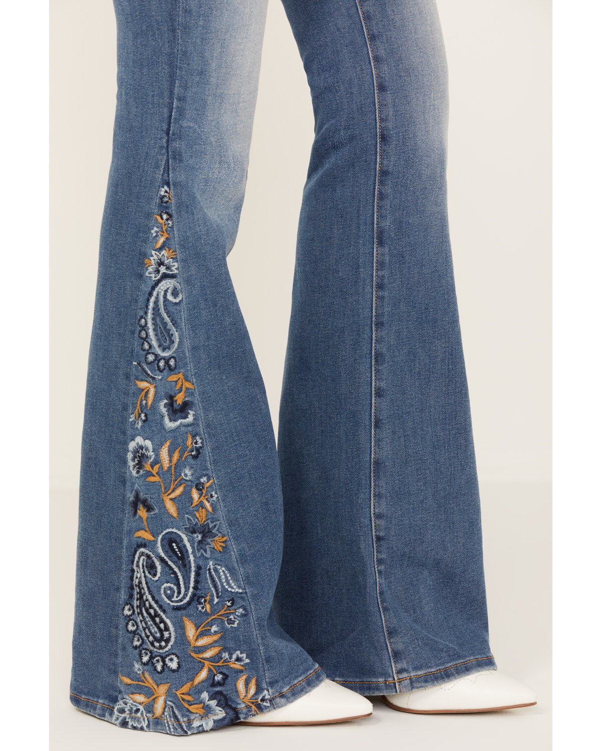 Driftwood Women's Medium Wash High Rise Flare Paisley Hem Jeans, Medium ...