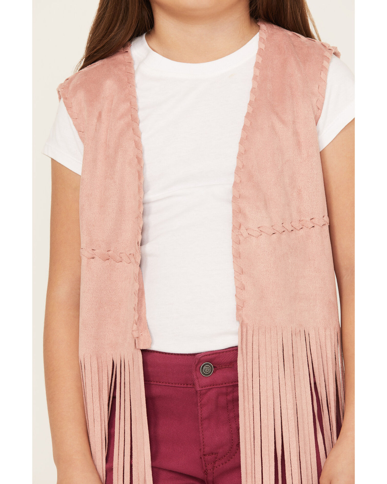Fornia Girls' Fringe Faux Suede Vest, Pink
