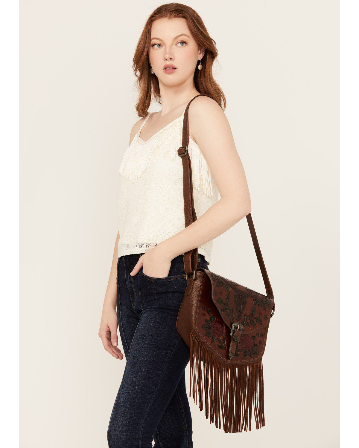 Product Name: Idyllwind Women's Lenora Longhorn Tooled Leather Crossbody Bag