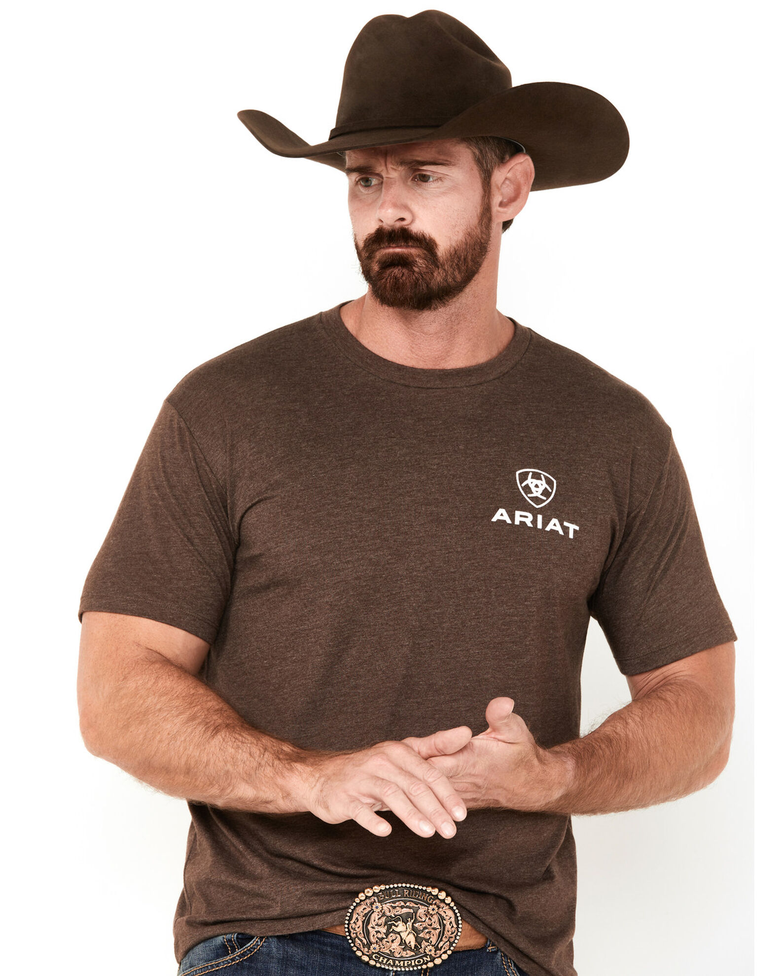 Ariat Men's Outline Logo Short Sleeve Graphic T-Shirt, Brown