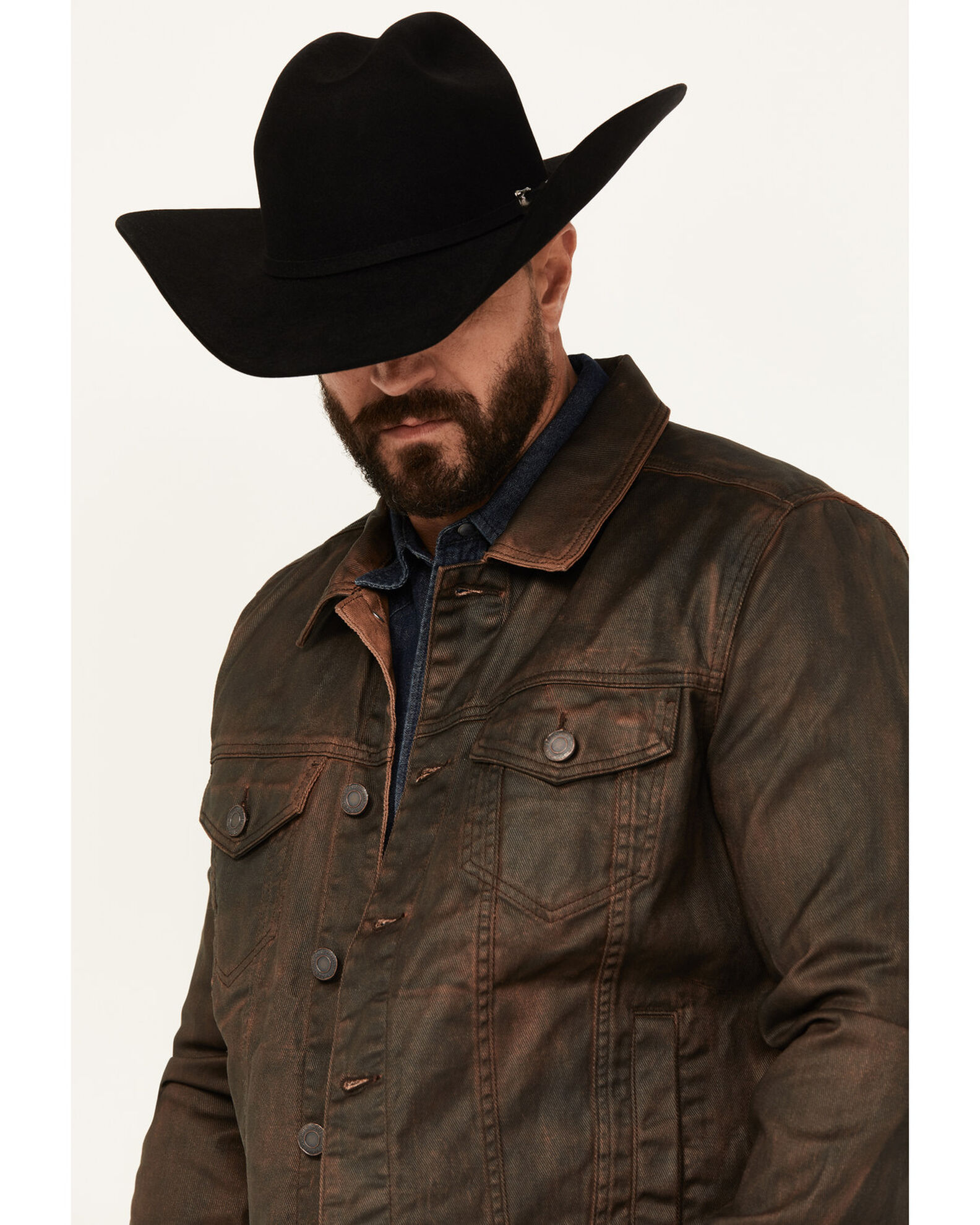 Moonshine Spirit Mens Coated Denim Jacket Brown