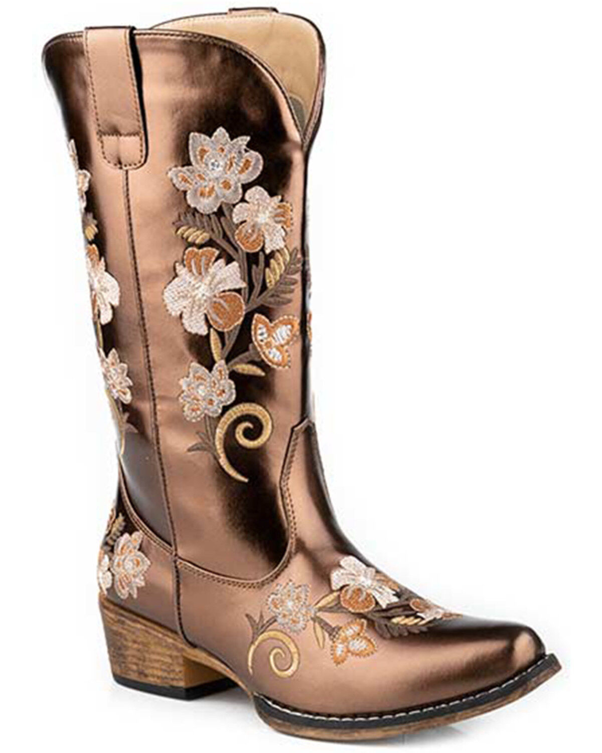 Roper Women's Riley Floral Embroidered Western Boots - Snip Toe , Brown