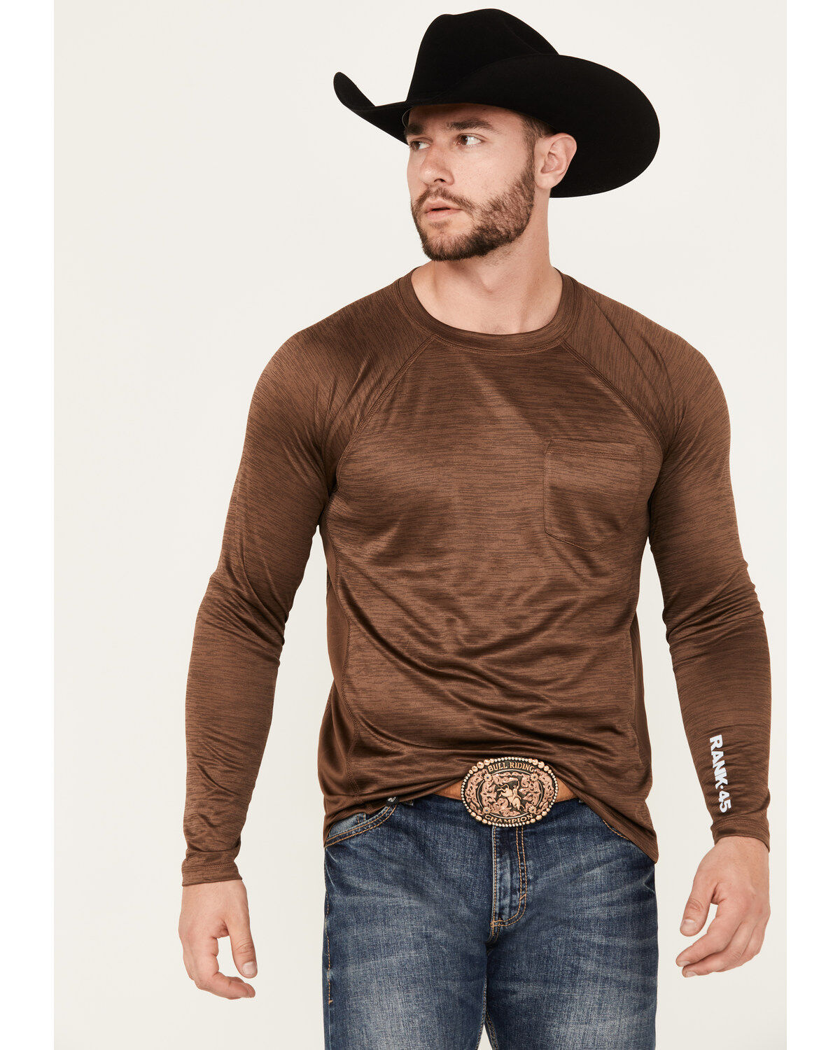 RANK 45® Men's Long Sleeve Performance T-Shirt, Coffee