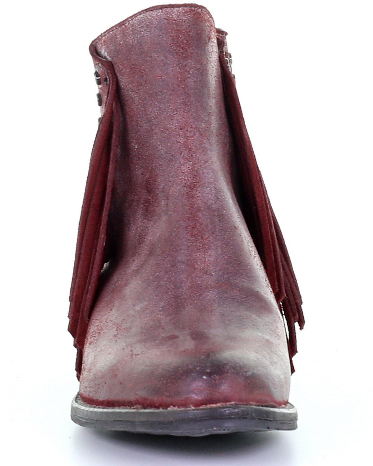 Circle G Women's Wine Studded Fringe Booties - Round Toe,