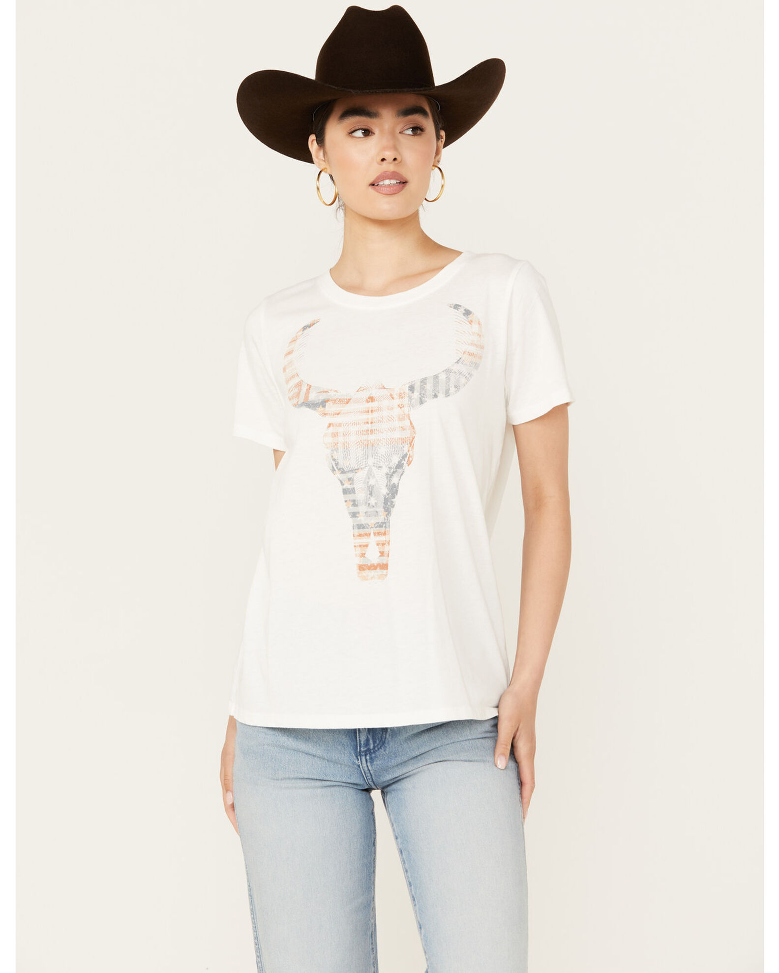 Product Name: Blended Women's American Flag Steer Head Graphic Tee