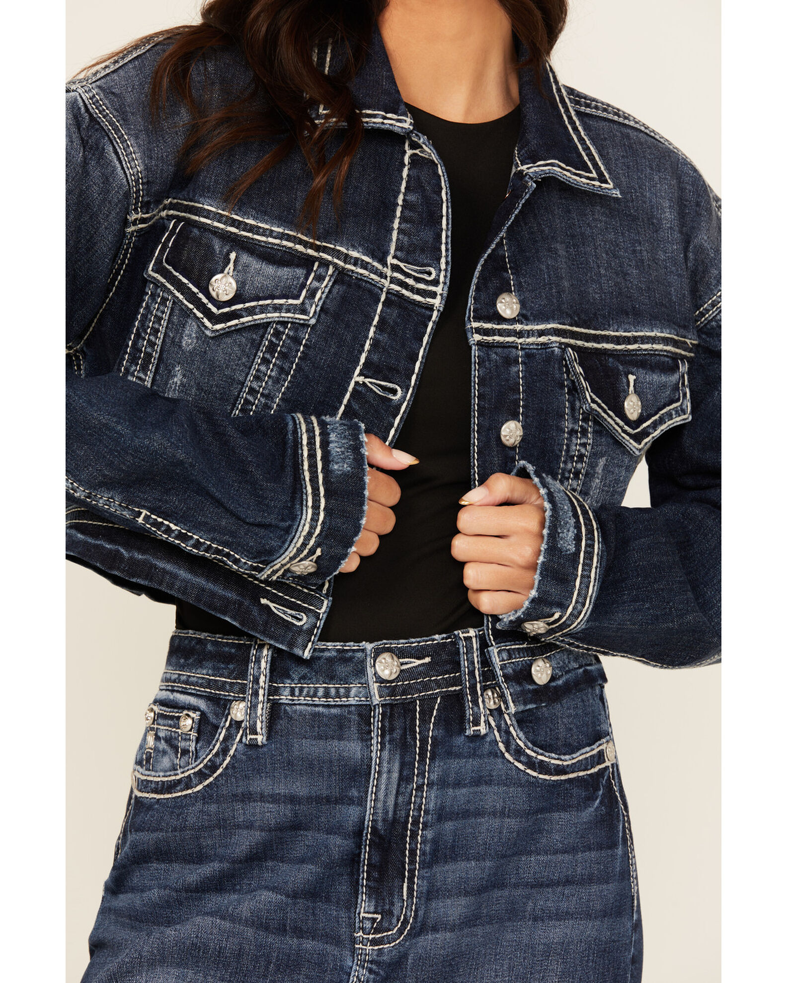 Miss Me Women's Dark Wash Cropped Denim Jacket, Dark Wash