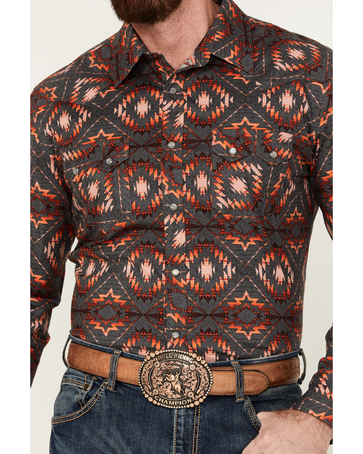 Rock & Roll Denim Men's Southwestern Print Long Sleeve Pearl Snap ...