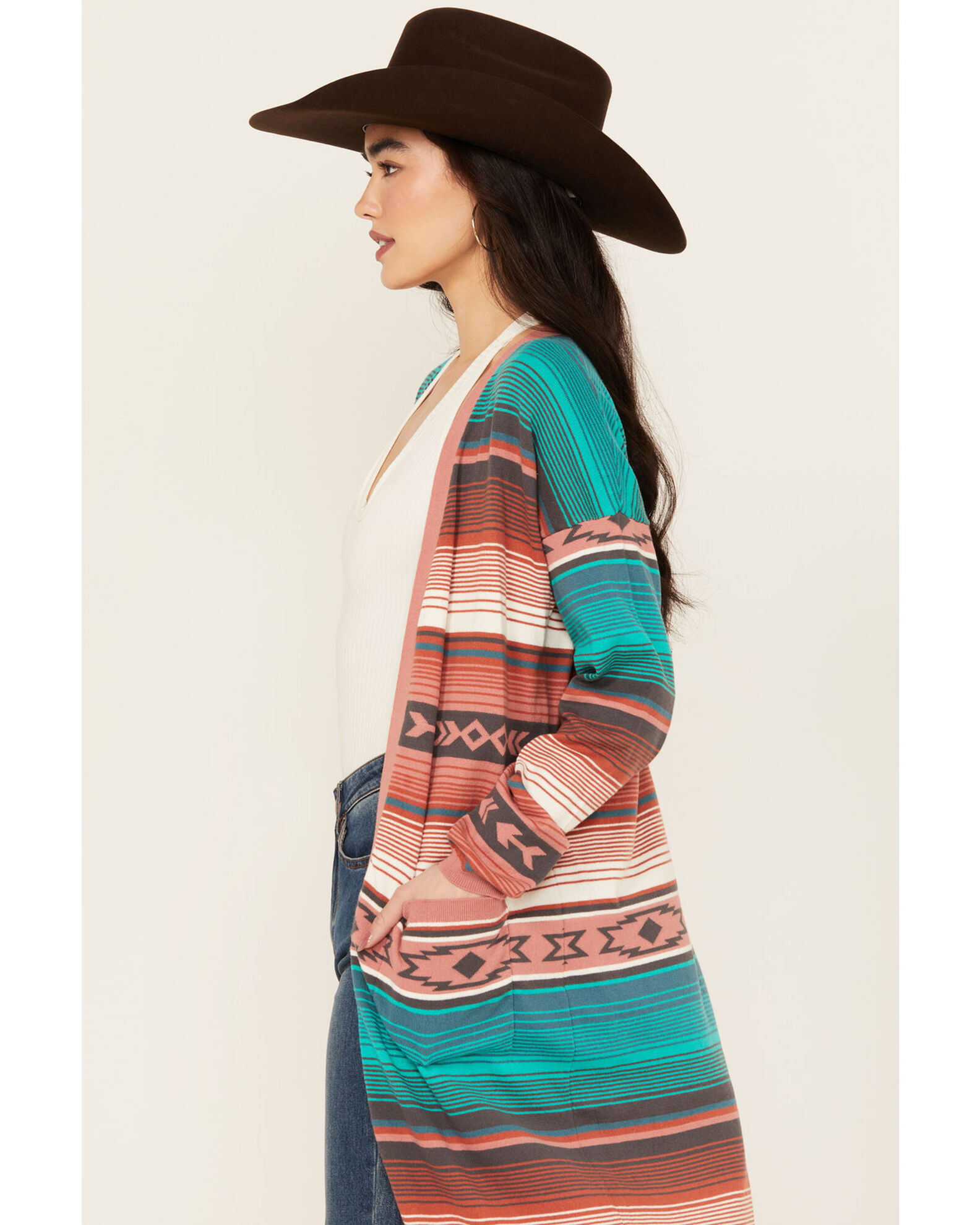 Wrangler Women's Serape Striped Long Sleeve Duster, Multi