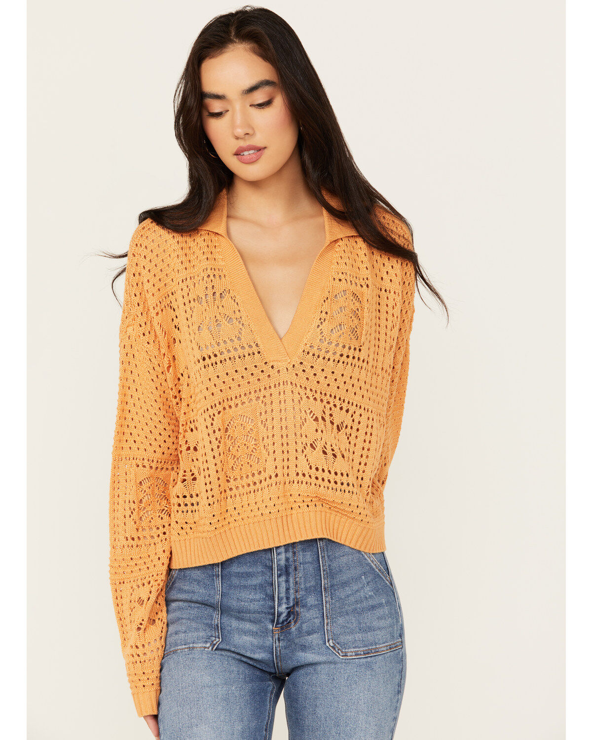 Revel Women's Open Weave Sweater , Orange