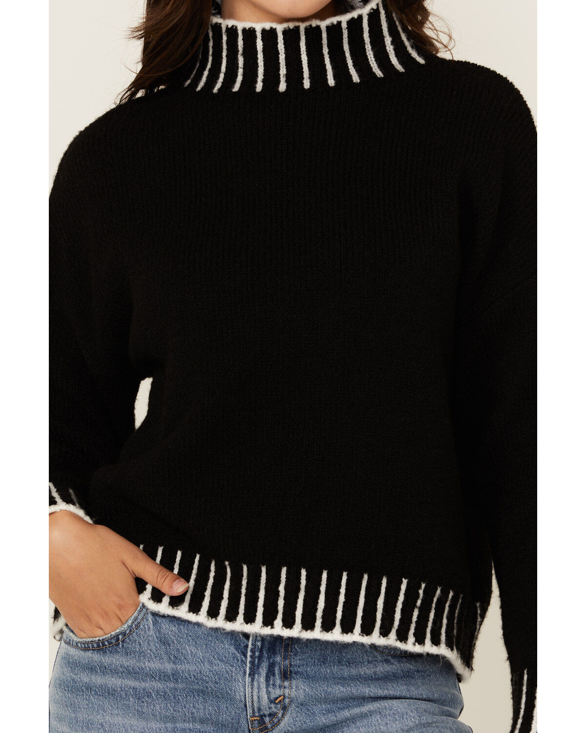 Revel Women's Whip Stitch Turtleneck Sweater, Black