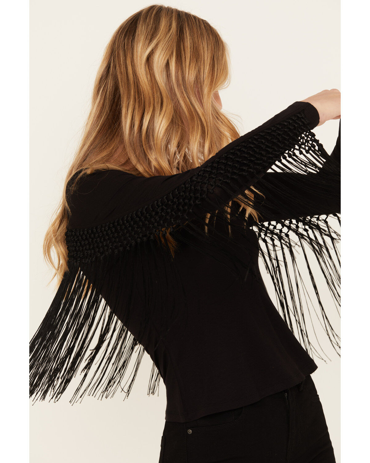 Idyllwind Women's Elsie Kimono Fringe Top, Black