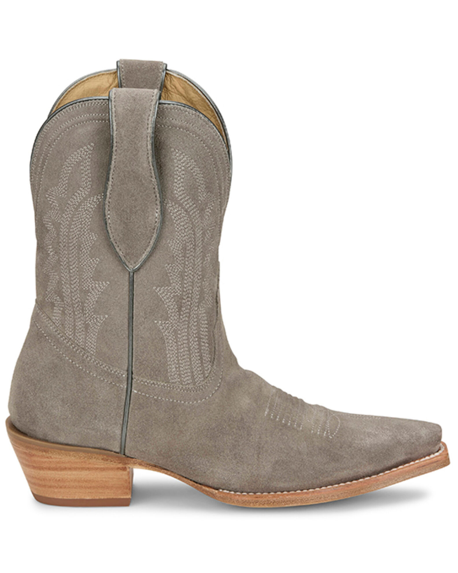 Tony Lama Women's Lea Suede Western Booties - Snip Toe, Light Grey