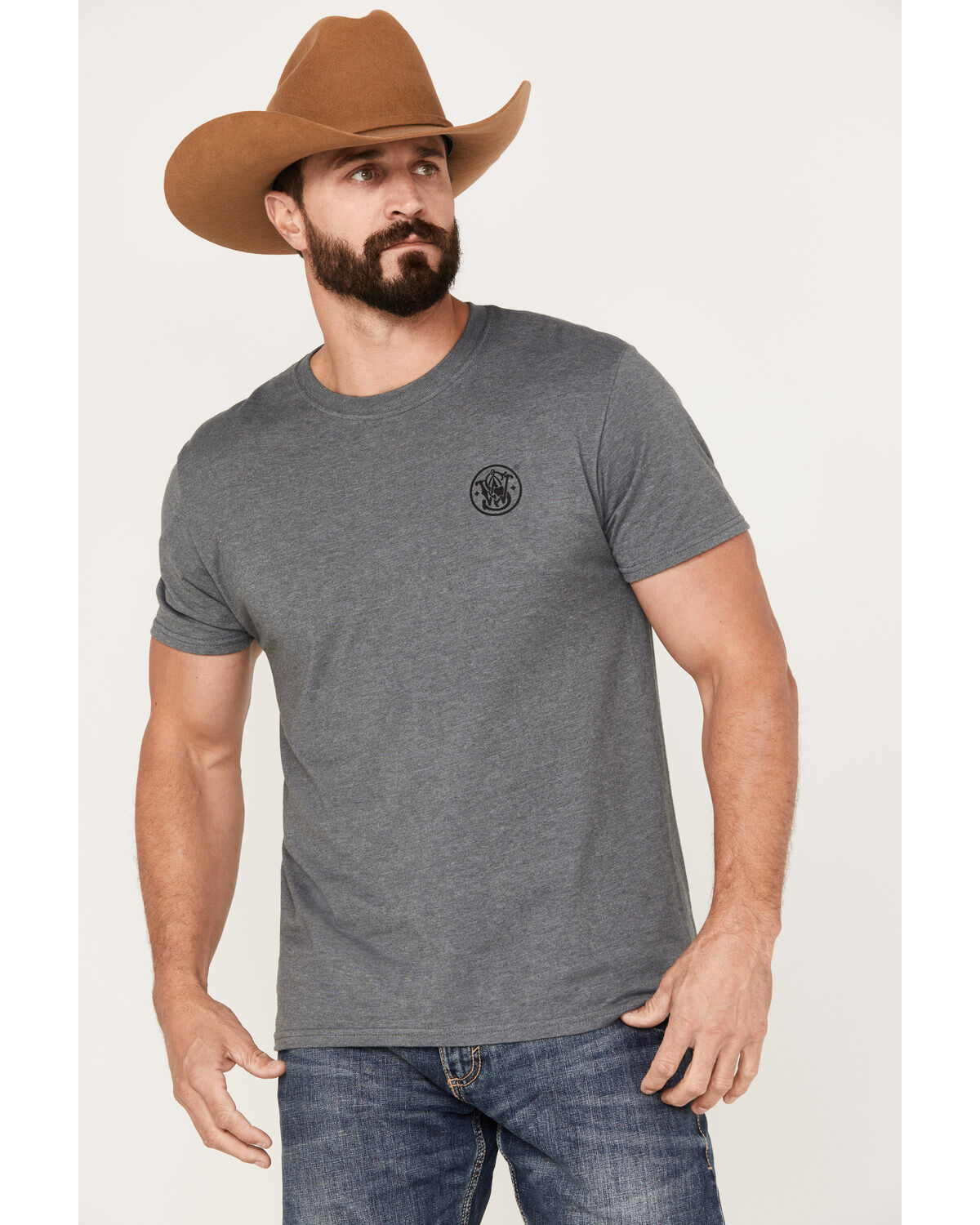 Smith & Wesson Men's Revolver Short Sleeve Graphic T-Shirt, Heather Grey