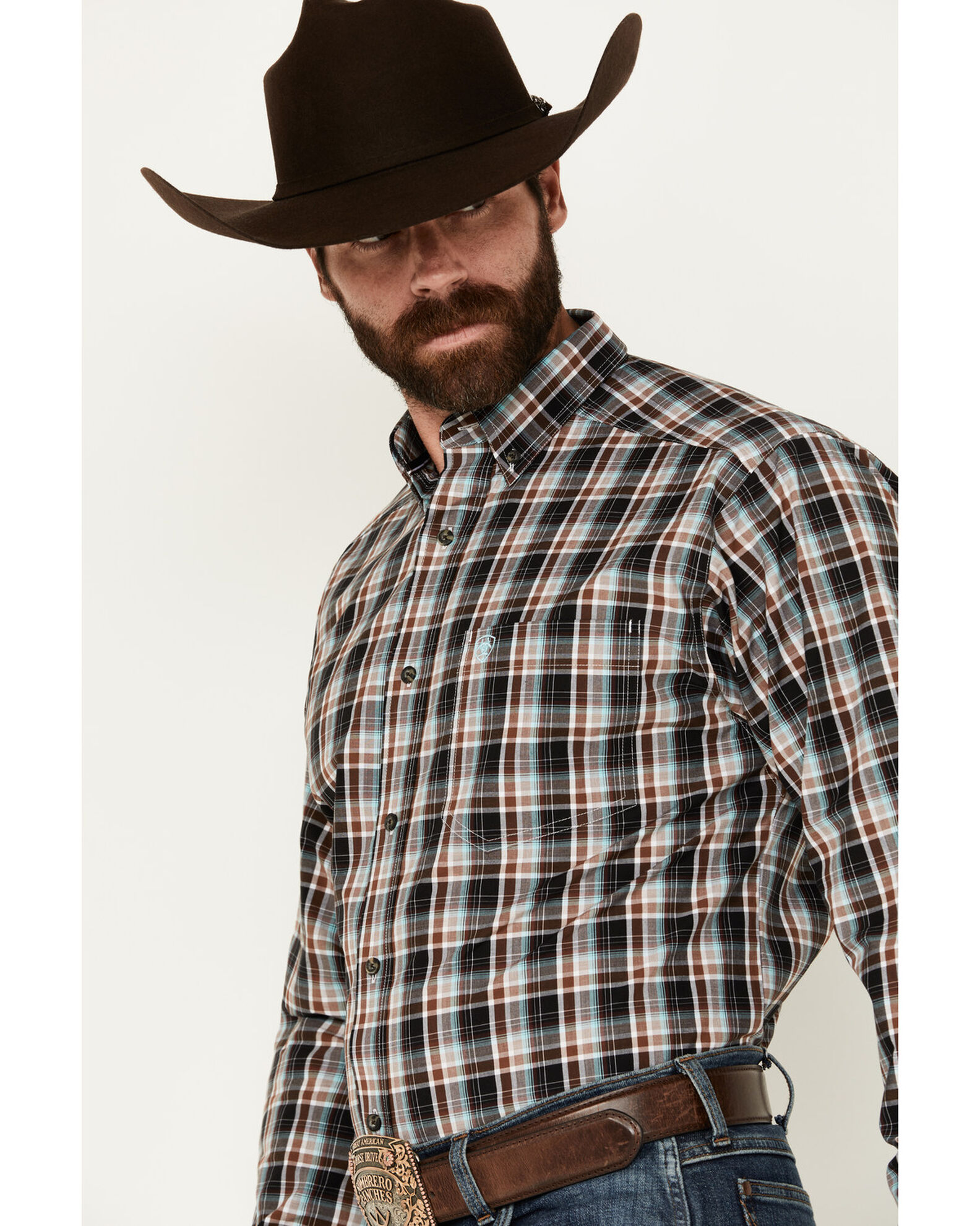 Ariat Mens Nathanael Plaid Print Long Sleeve Button Down Performance