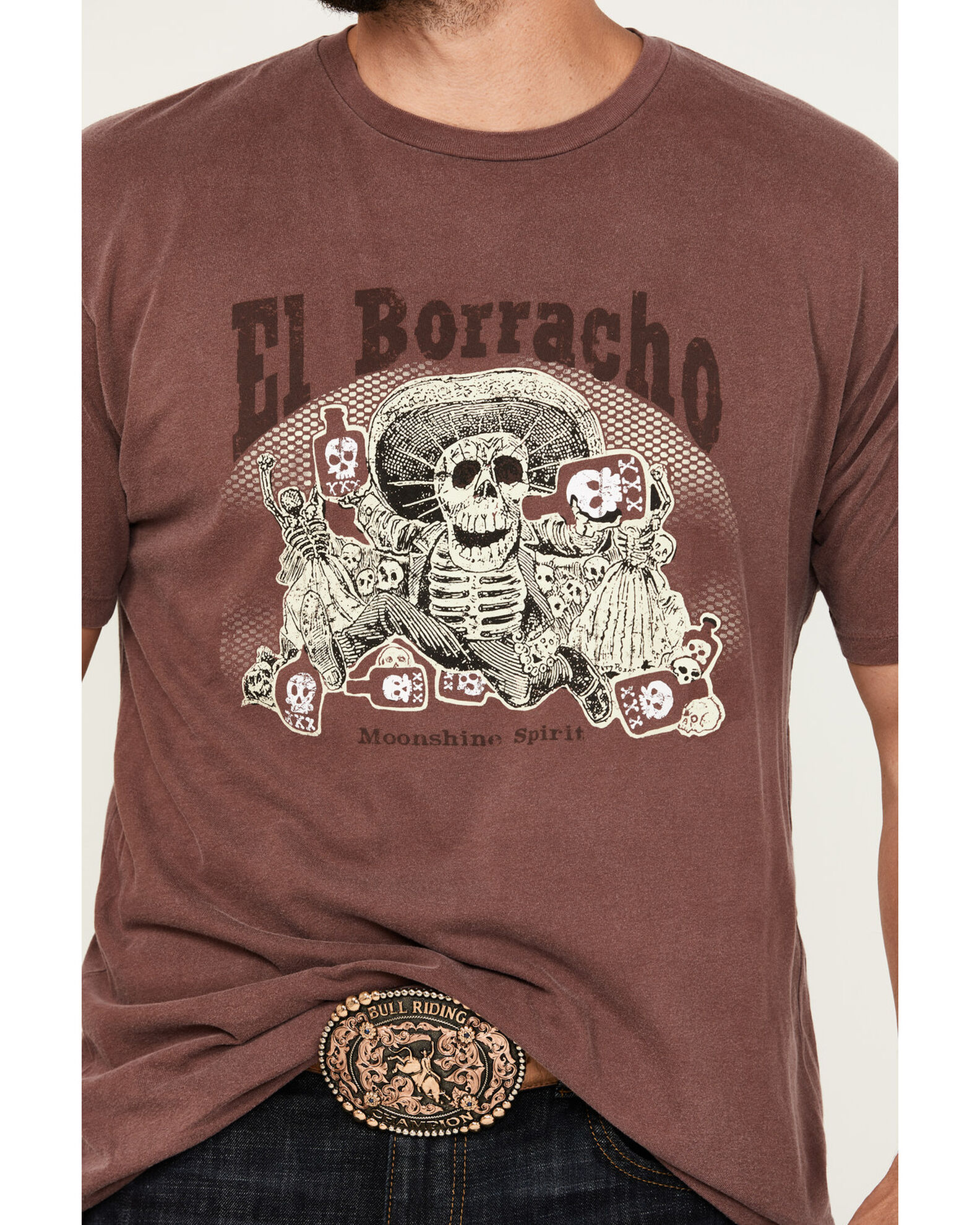 Moonshine Spirit Men's El Borracho Short Sleeve T-Shirt, Light Red