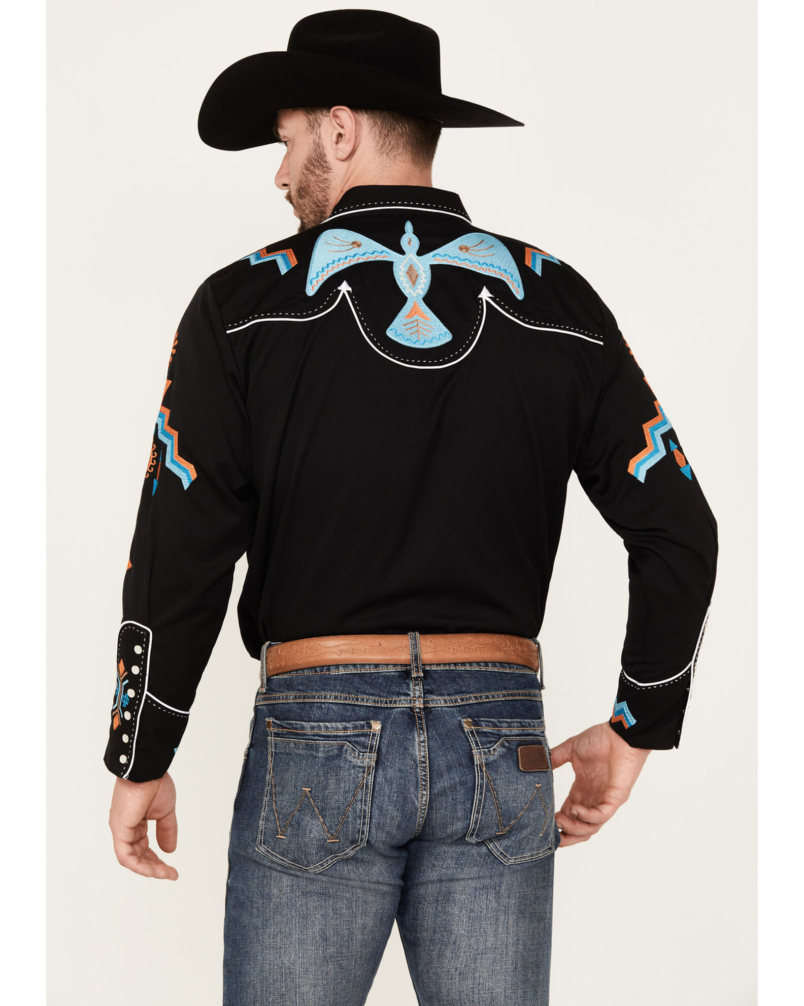 Scully Men's Phoenix Embroidered Retro Long Sleeve Western Shirt, Black