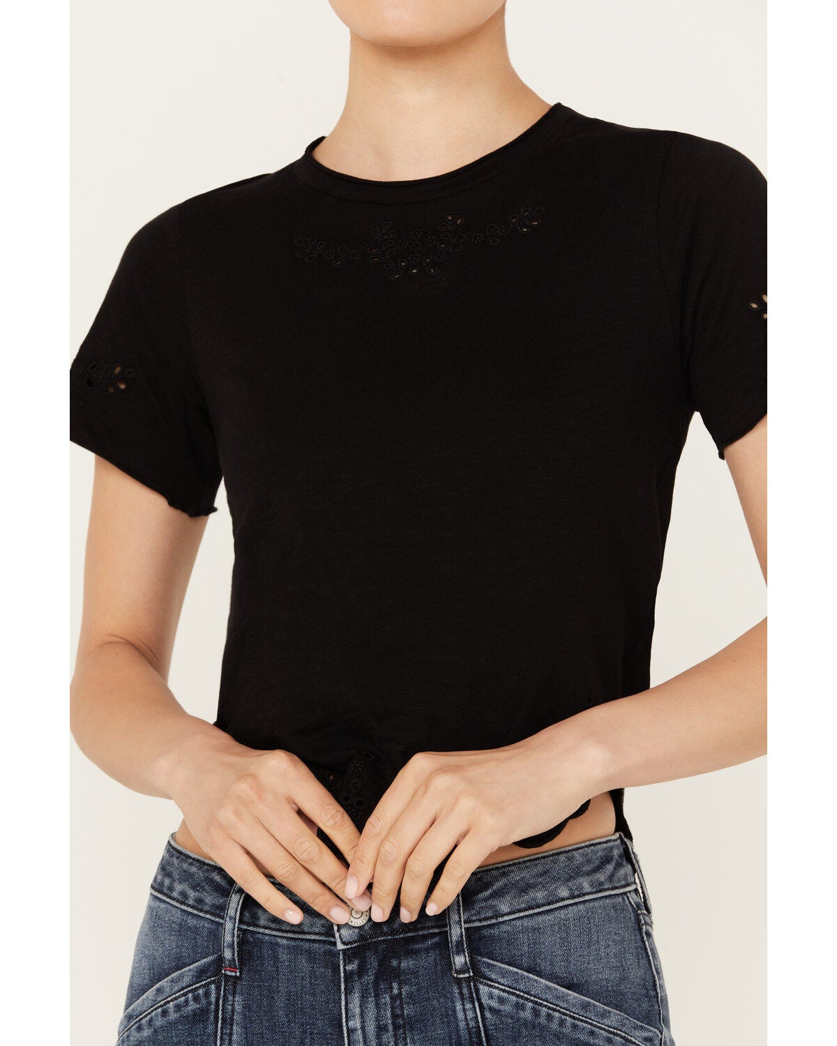 Free People Women's Call Me Baby Short Sleeve Tee, Black