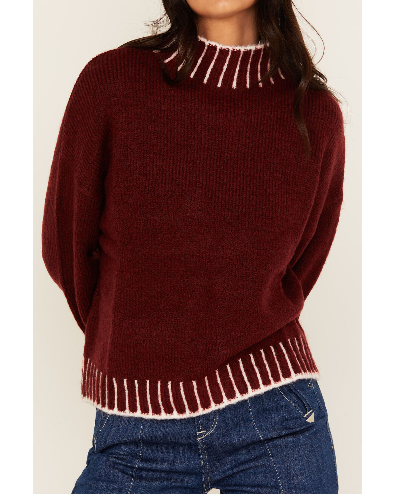 Revel Women's Whip Stitch Turtleneck Sweater, Burgundy