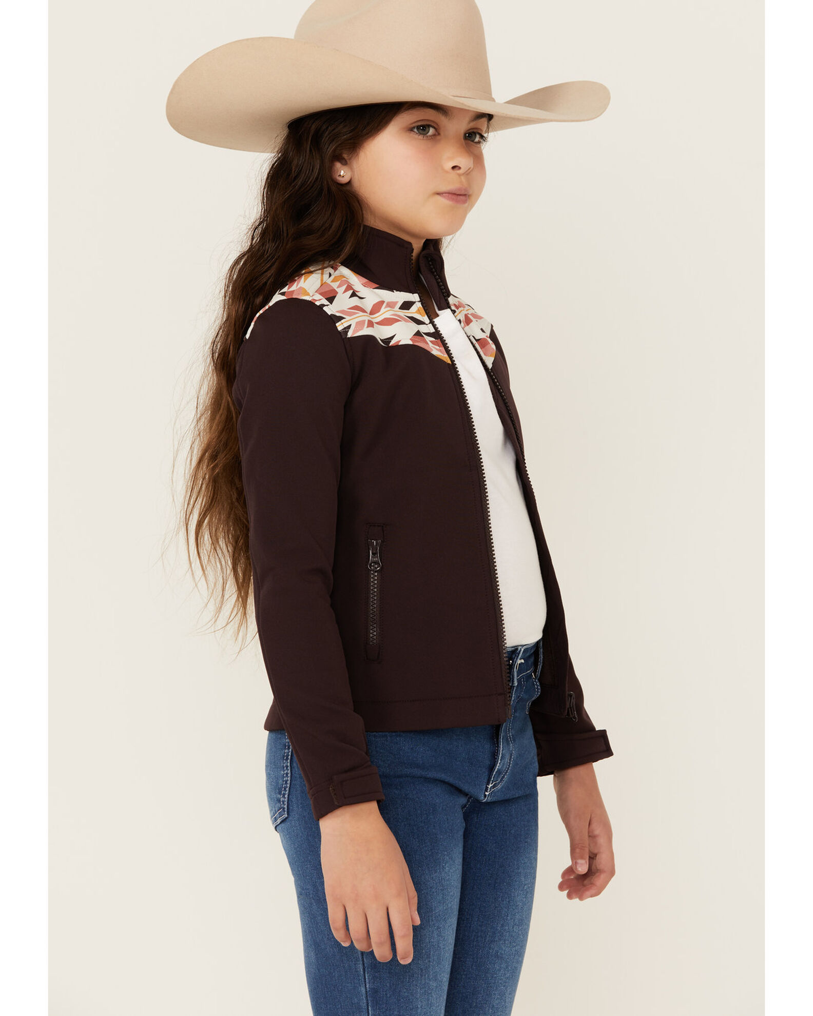 Shyanne Girls Southwestern Print Softshell Jacket Chocolate