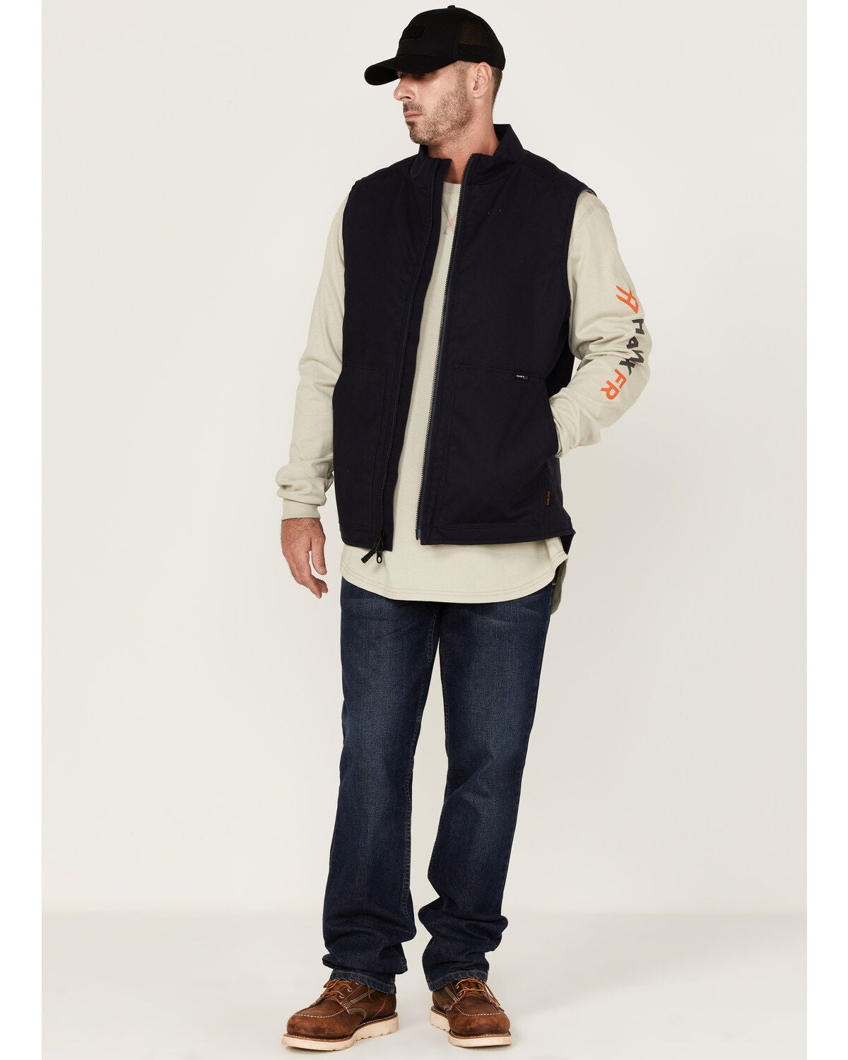 Hawx Men's FR Solid Zip-Front Insulated Work Vest, Navy