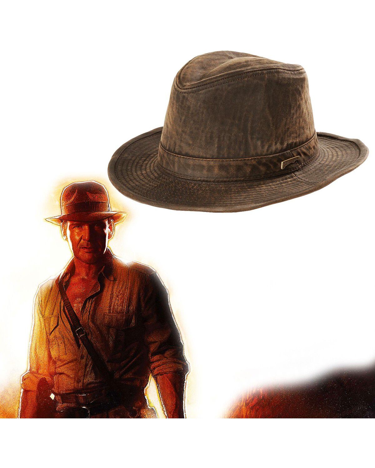 Indiana Jones Weathered Cotton Fedora, Dark Brown, hi-res