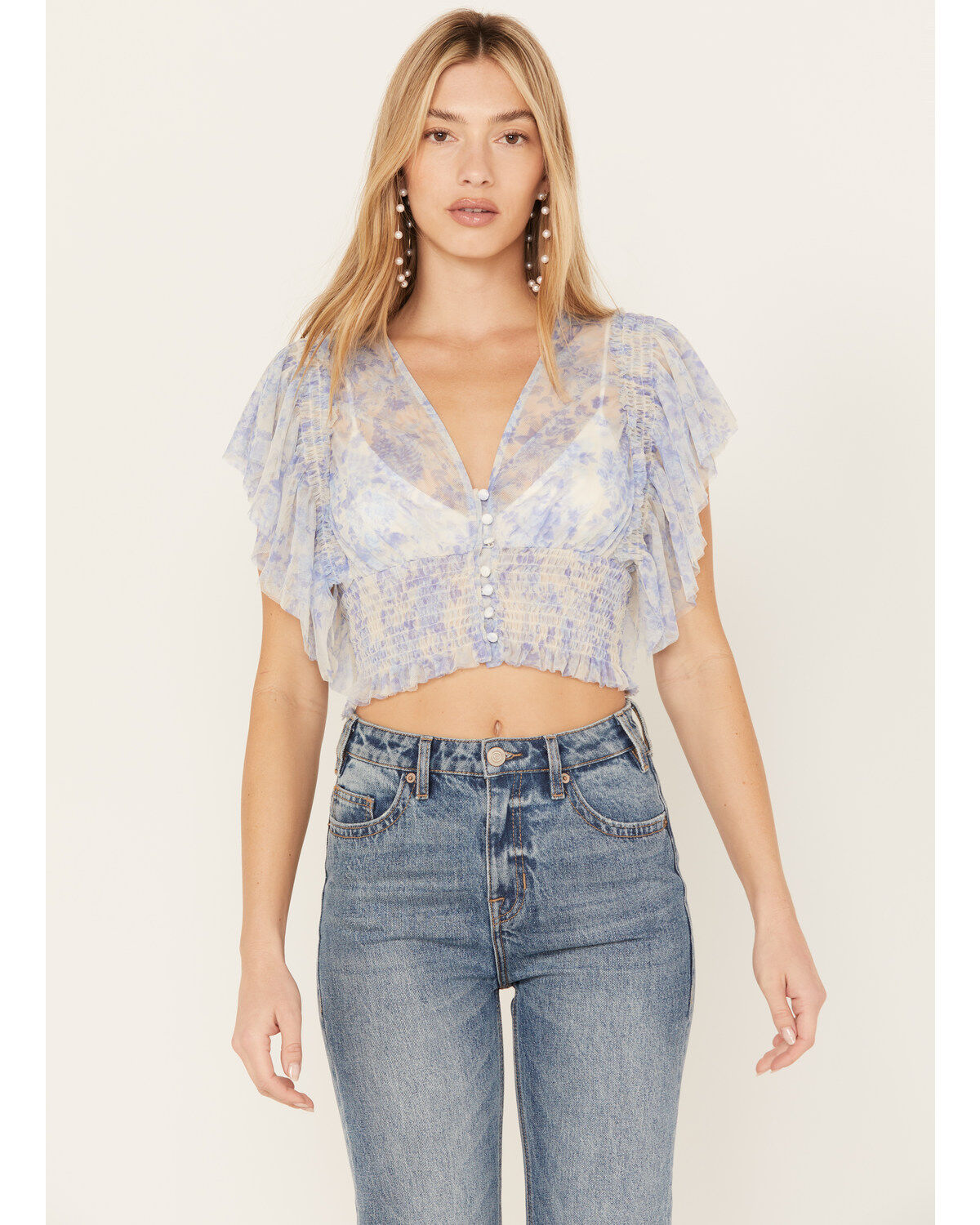 Free People Women's Sugar Mesh Blouse, Ivory