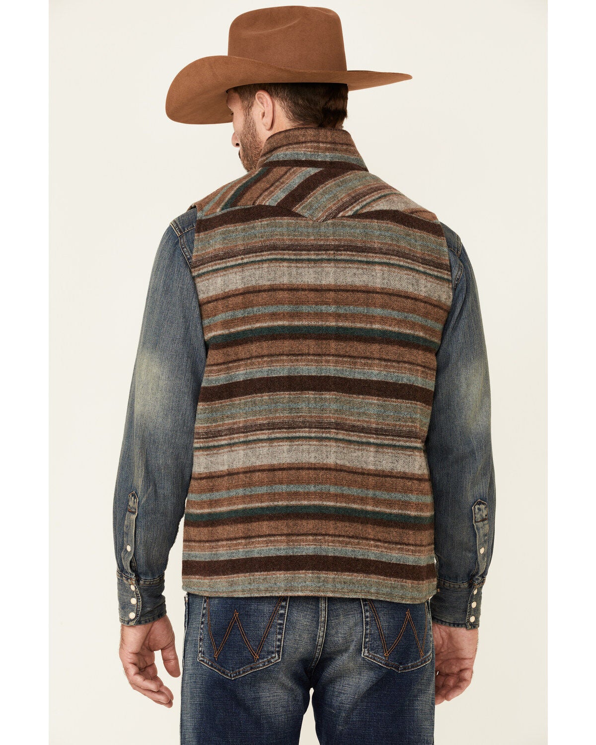 Powder River Outfitters Heather Brown Serape Stripe Zip-Front Wool Vest ...