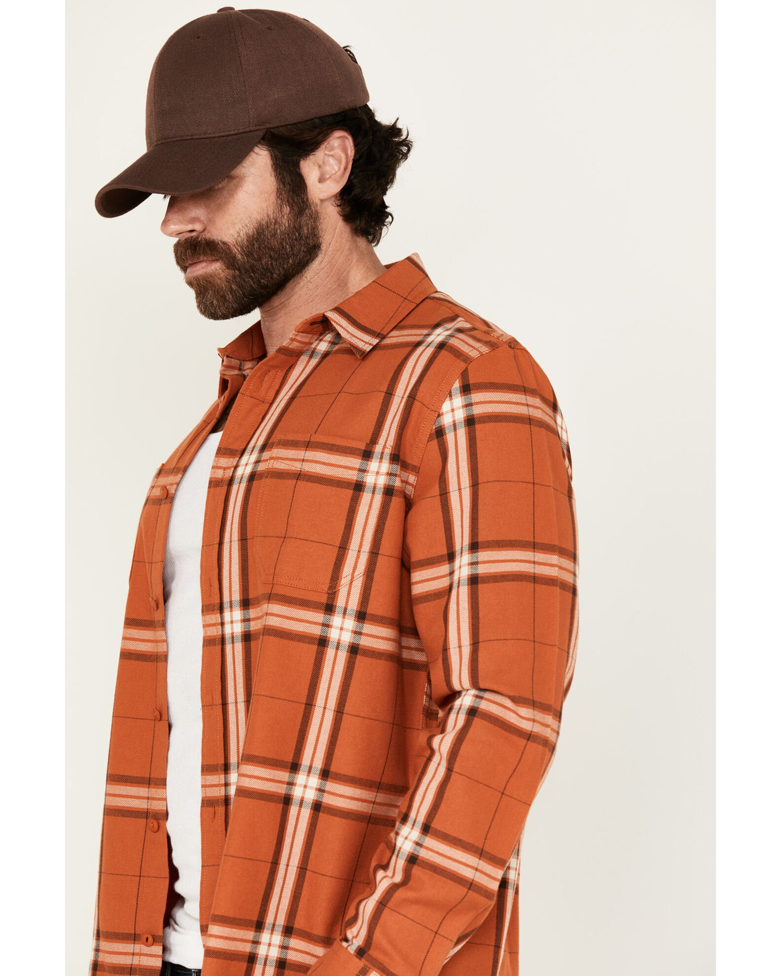 Brothers And Sons Mens Hatch Plaid Print Long Sleeve Button Down