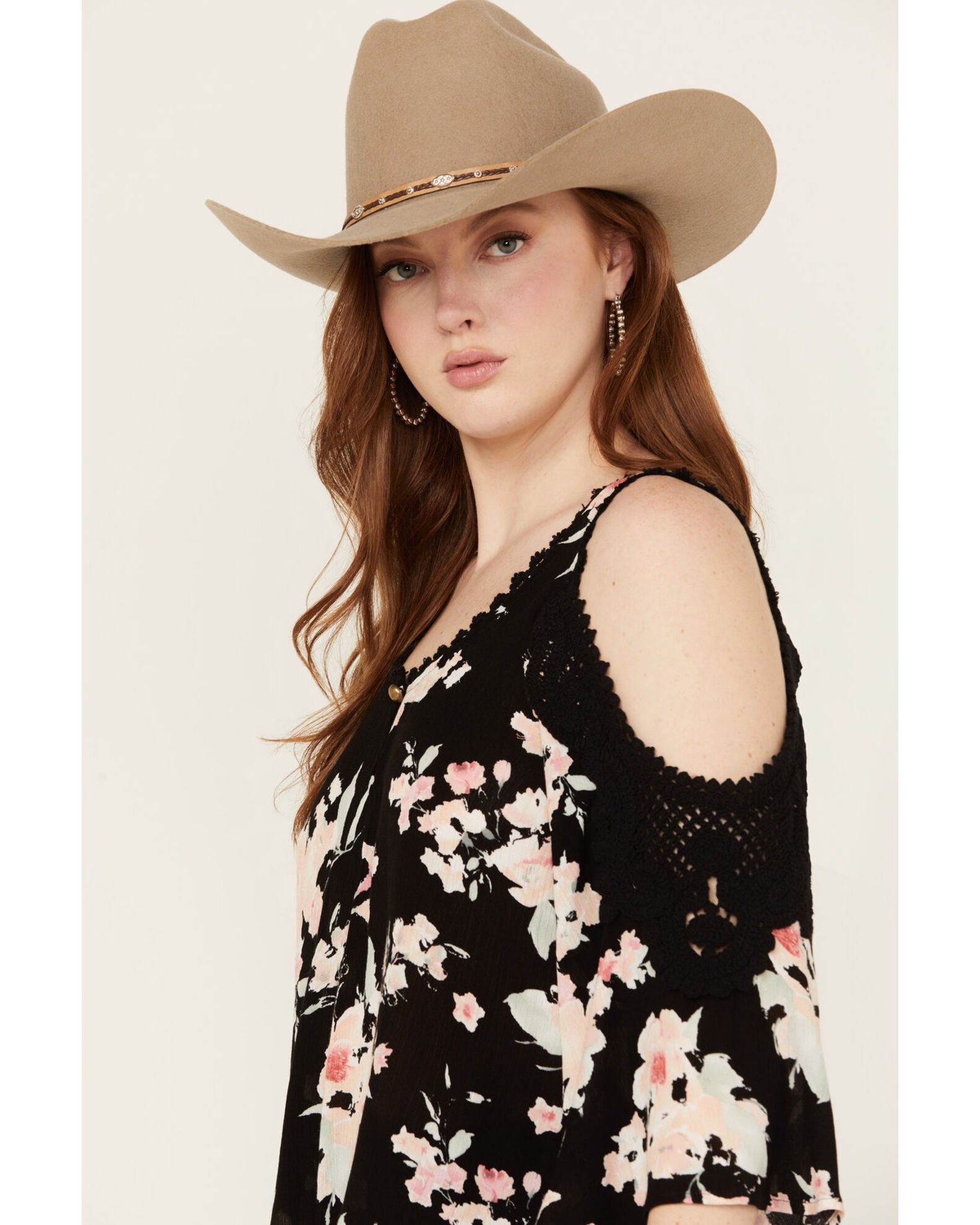 Product Name: Wild Moss Women's Floral Print Cold Shoulder Top