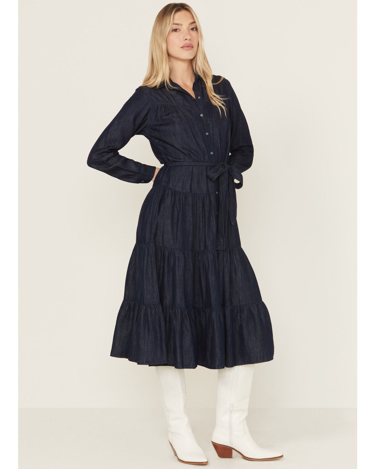Ariat Women's Sahara Dark Wash Denim Long Sleeve Midi Dress,