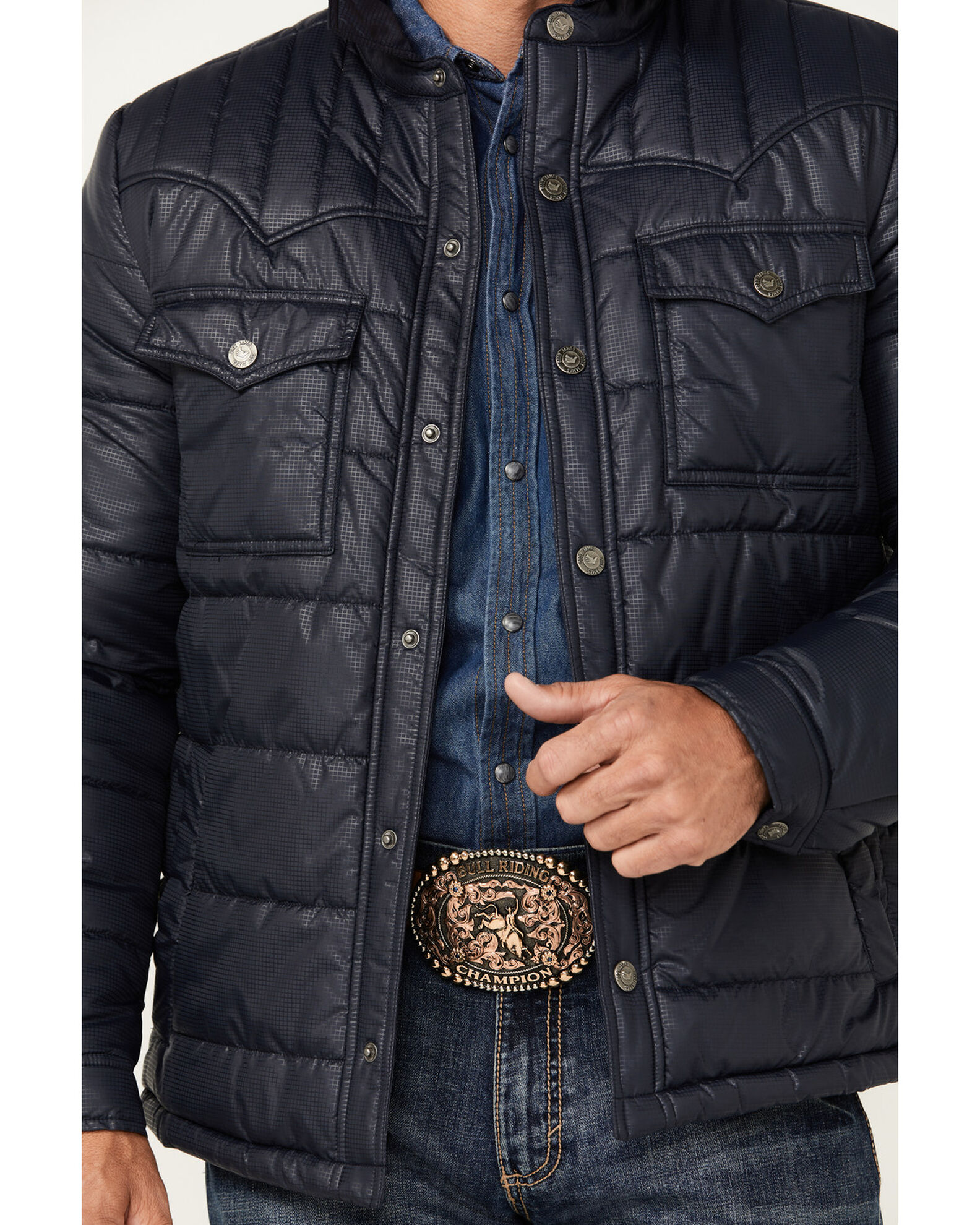 Cody James Men's Quilted Ponderosa Snap Shirt Jacket, Navy