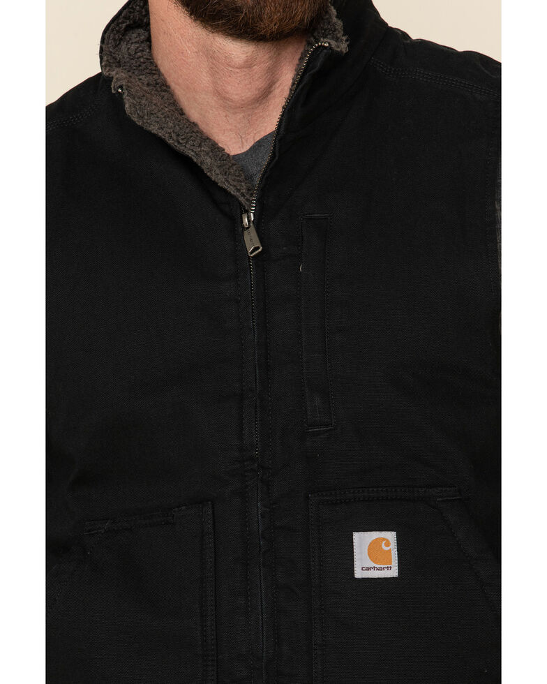 Carhartt Mens Black Washed Duck Sherpa Lined Mock Neck Work Vest