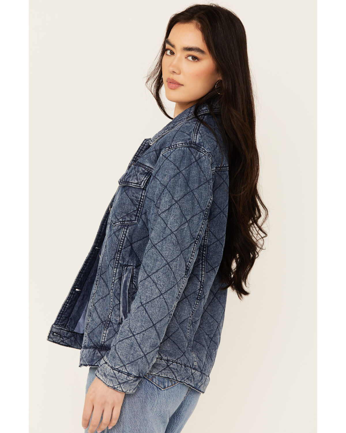 Product Name: Revel Women's Diamond Stitched Denim Jacket