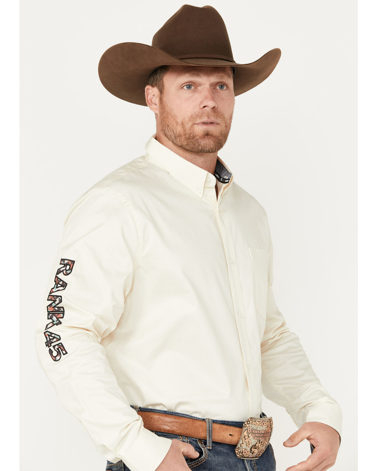 RANK 45® Men's Solid Twill Logo Long Sleeve Button-Down Western Shirt ...