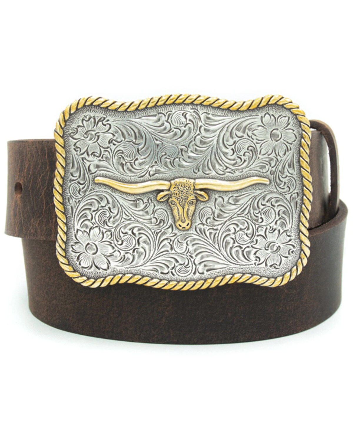 Cody James Boys' Scalloped Longhorn Buckle Belt, Brown