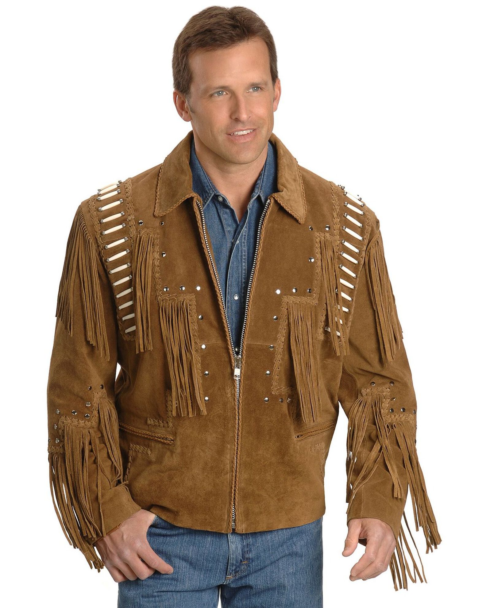 Liberty Wear Bone Fringed Leather Jacket, Tobacco