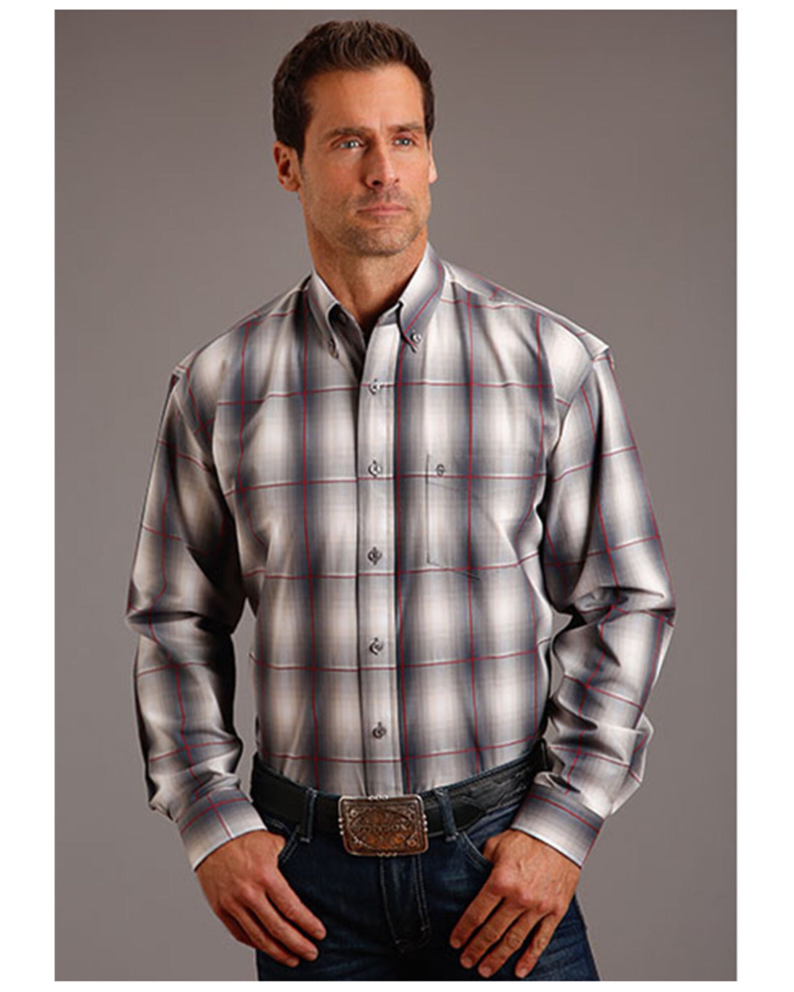 Product Name: Stetson Men's Plaid Print Long Sleeve Button Down Western ...