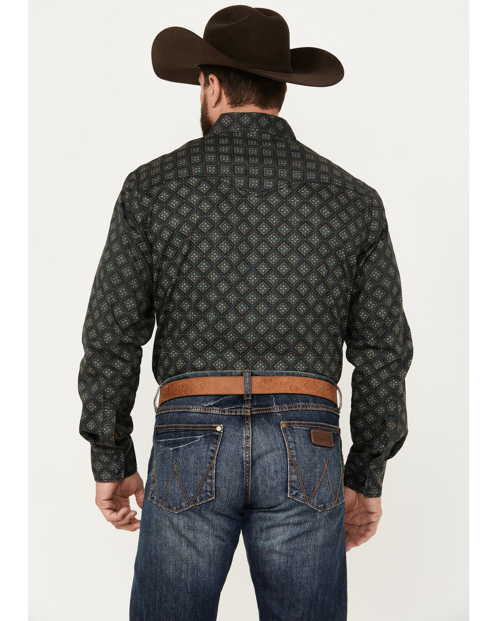 Wrangler Retro Mens Premium Medallion Print Long Sleeve Snap Western