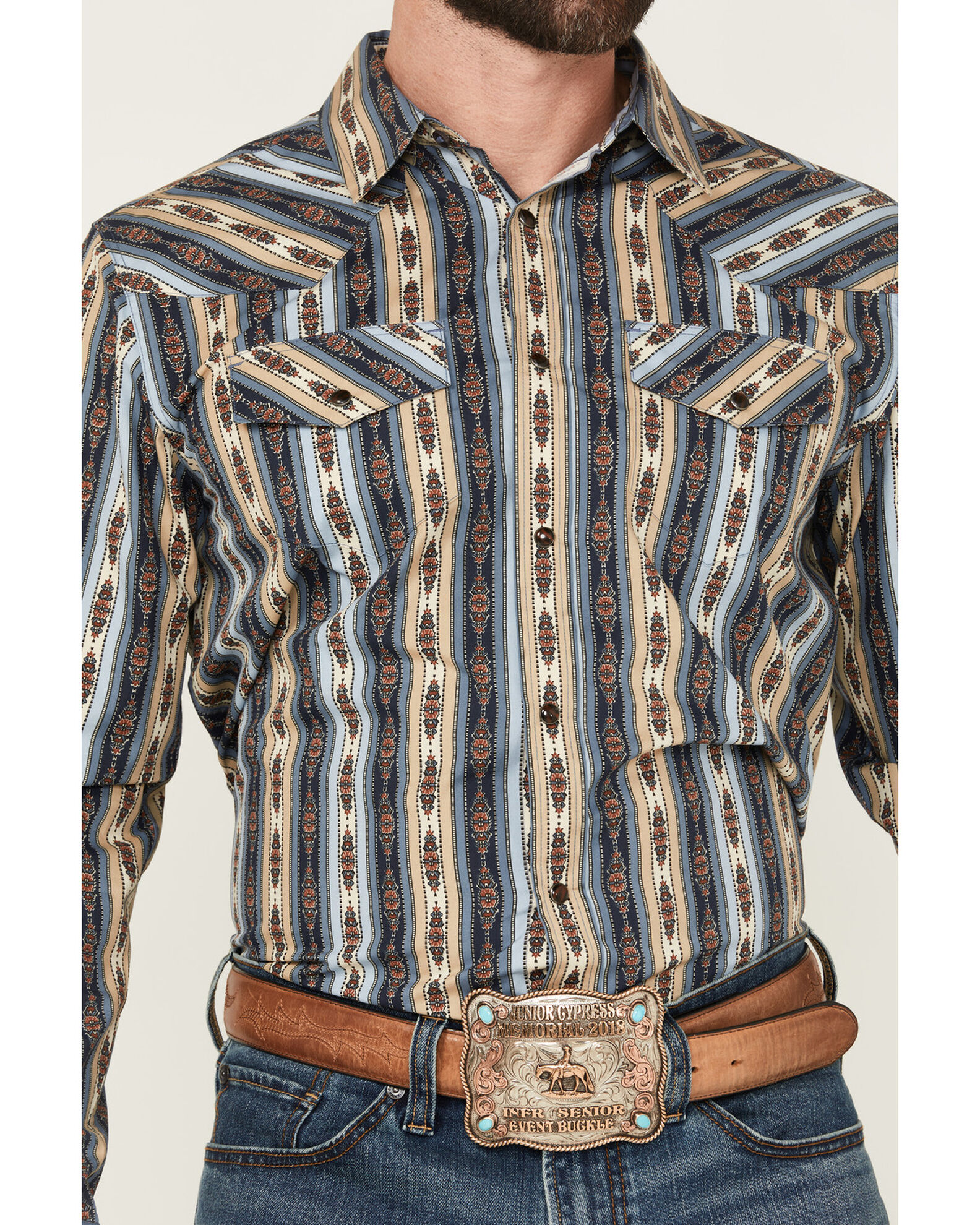 Gibson Trading Co Men's Sand Stone Wallpaper Striped Long Sleeve Snap ...