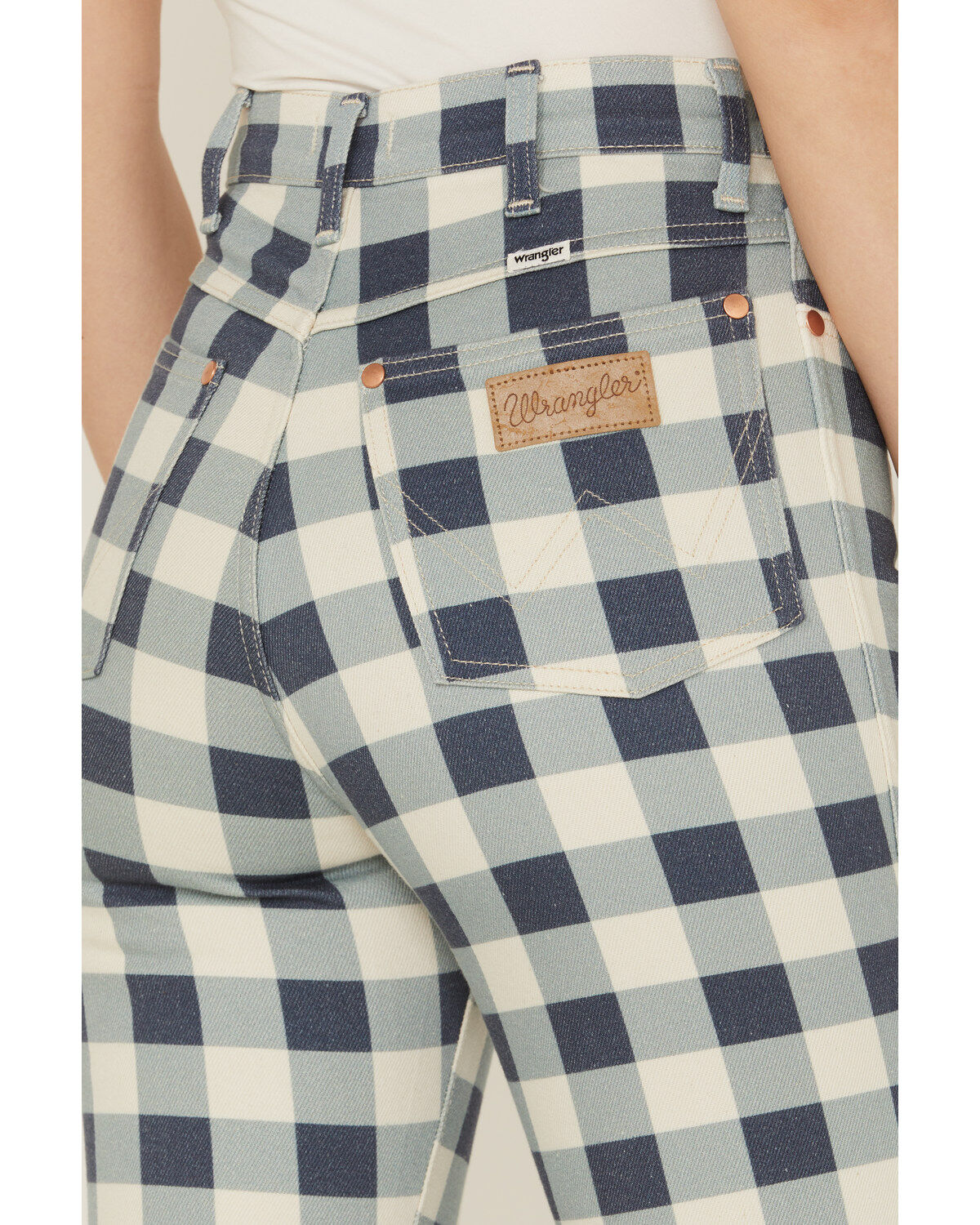Wrangler Women's Checkered Flare Jeans, Blue