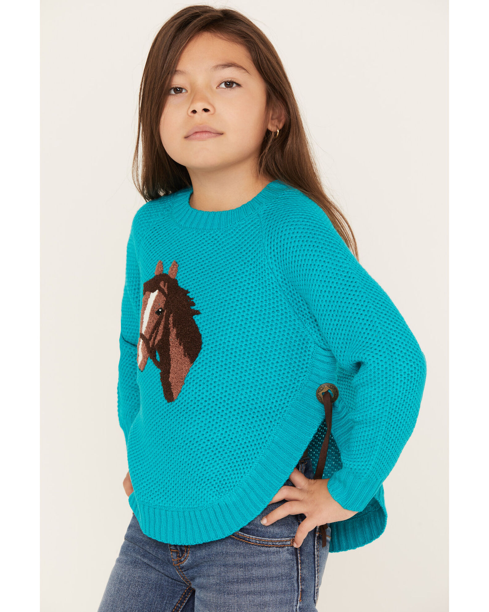 Cotton & Rye Girls' Horse Graphic Sweater, Turquoise