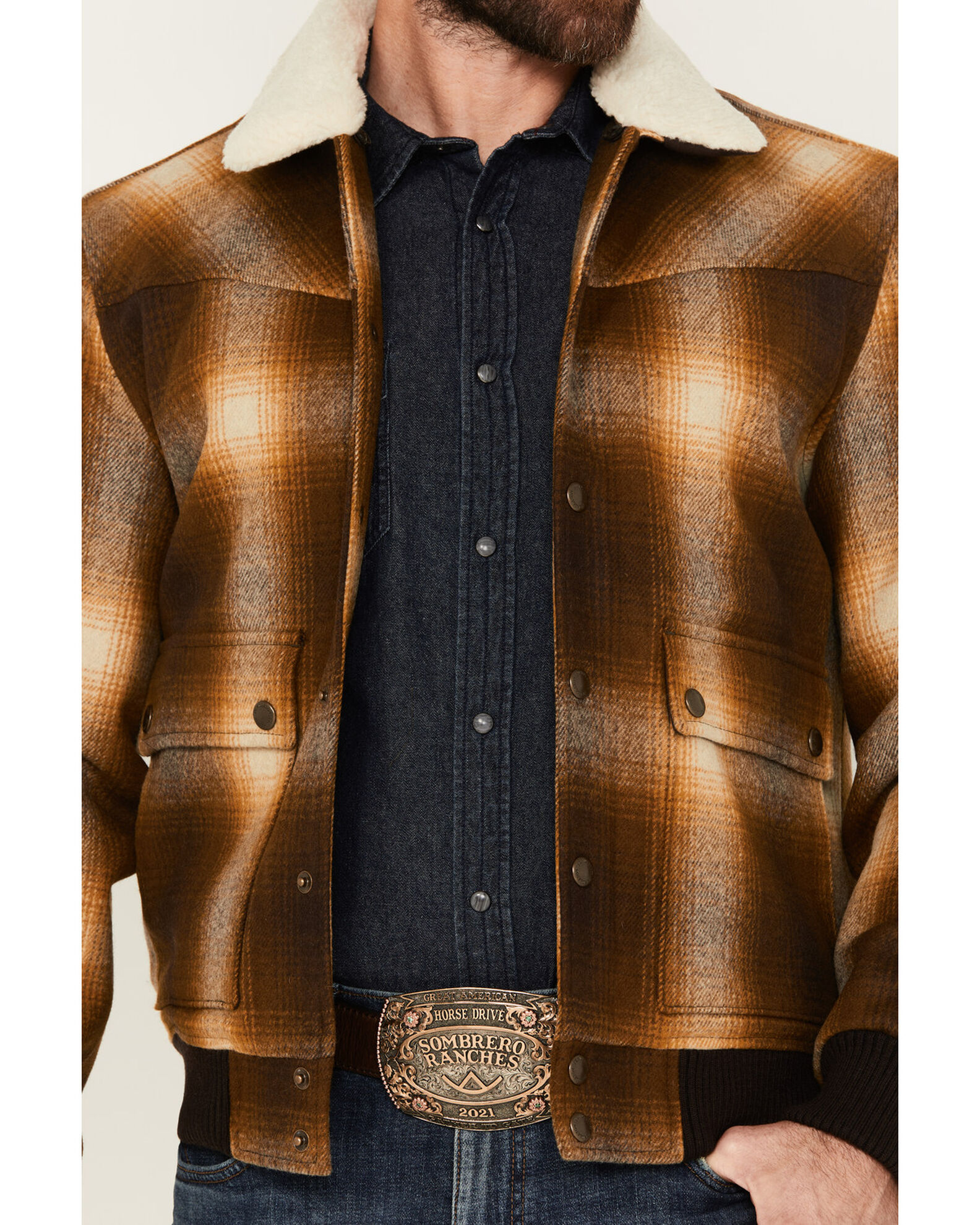 Pendleton Men's Jacksonville Ombre Plaid Print Snap Jacket, Brown