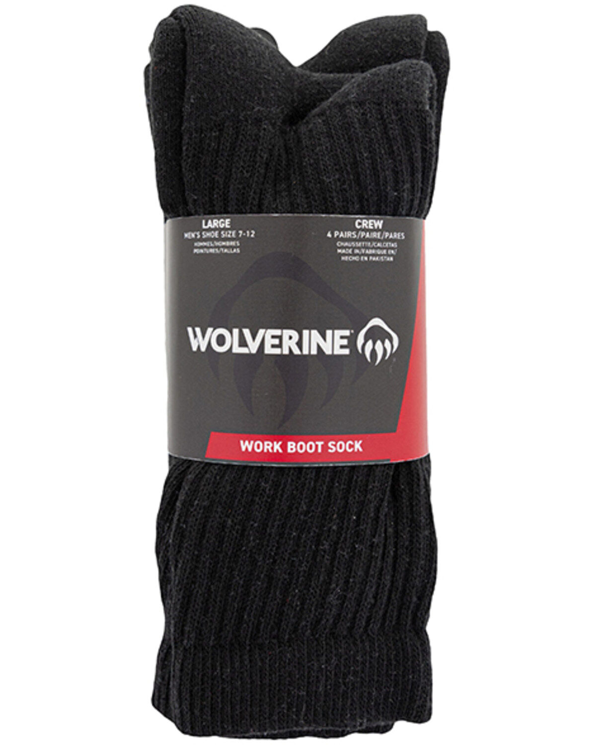 Wolverine Men's Solid Crew Socks - 4 Pack, Black