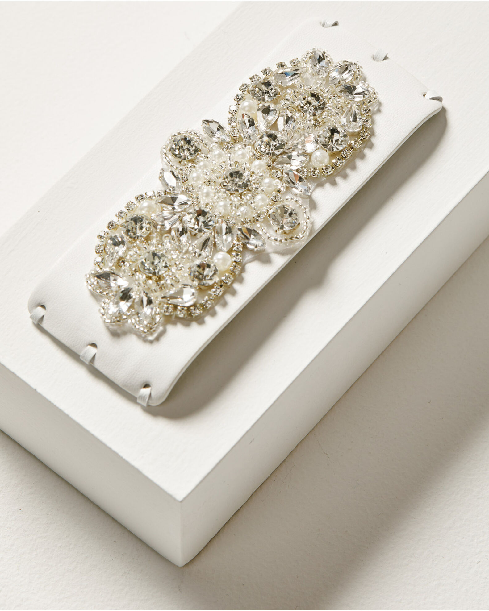 Shyanne Women's Bling White Leather Cuff Bracelet, Silver