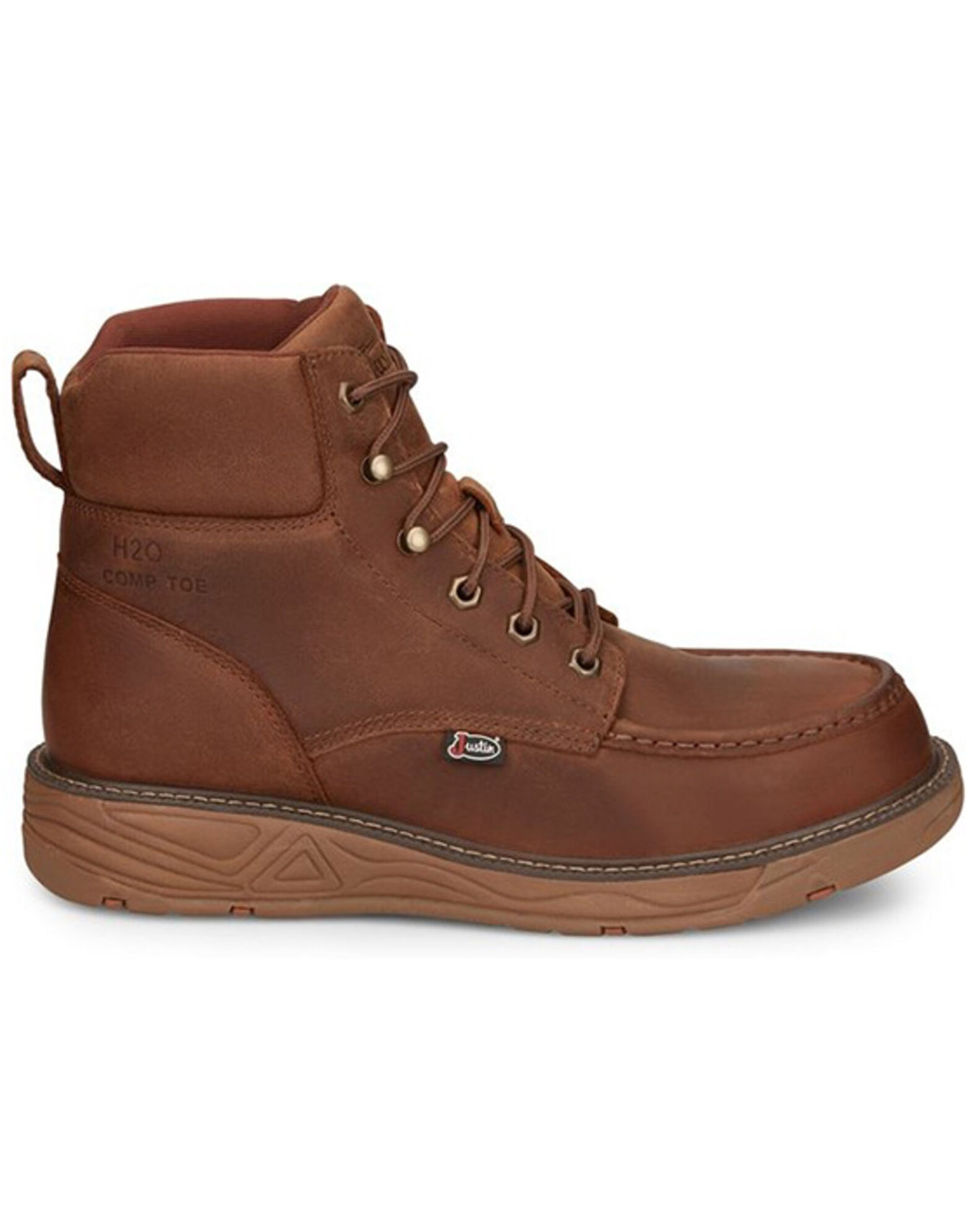 Justin Mens Rush Waterproof 6 Lace Up Wedge Work Boots Composite