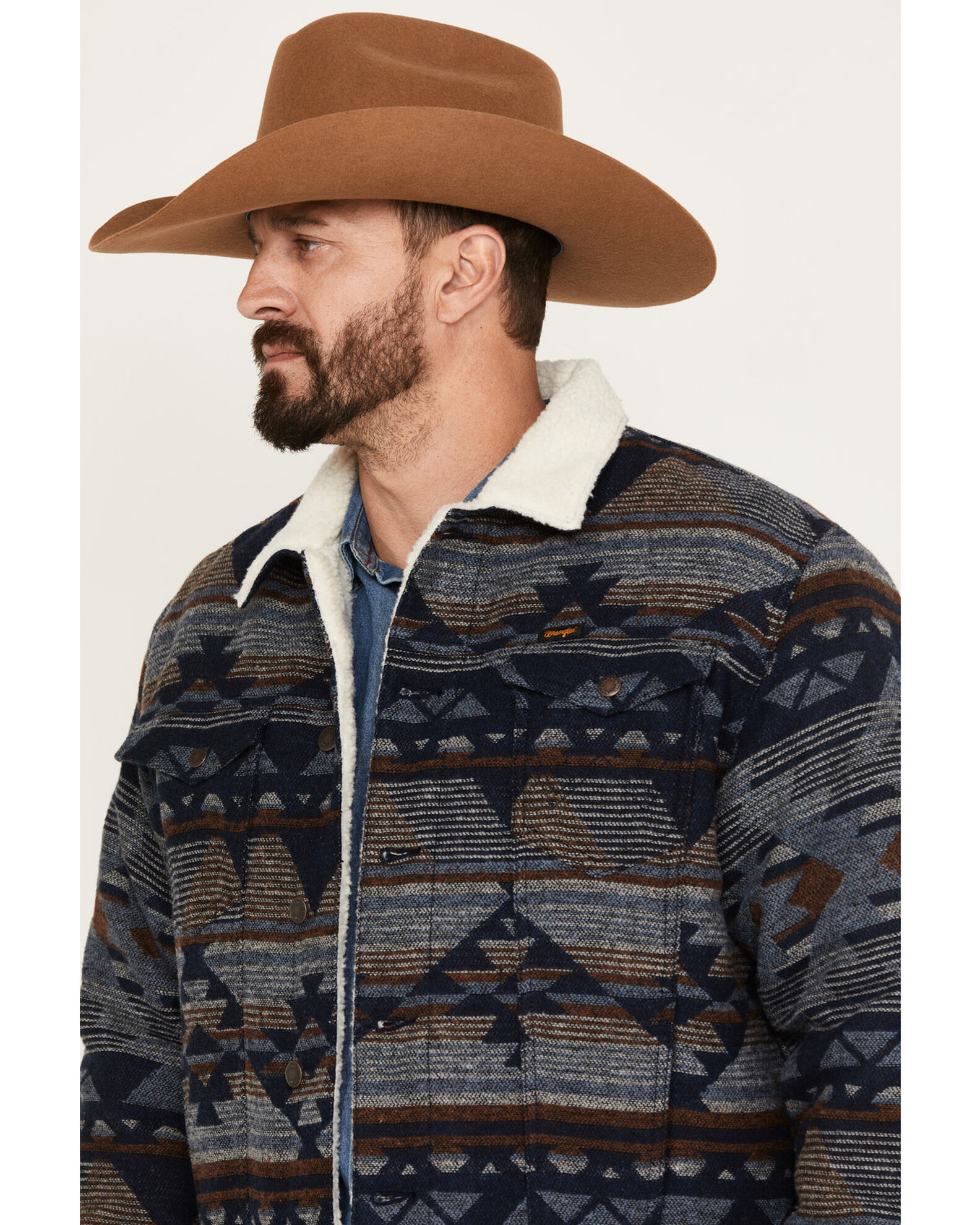 Product Name Wrangler Mens Southwestern Print Sherpa Button Down