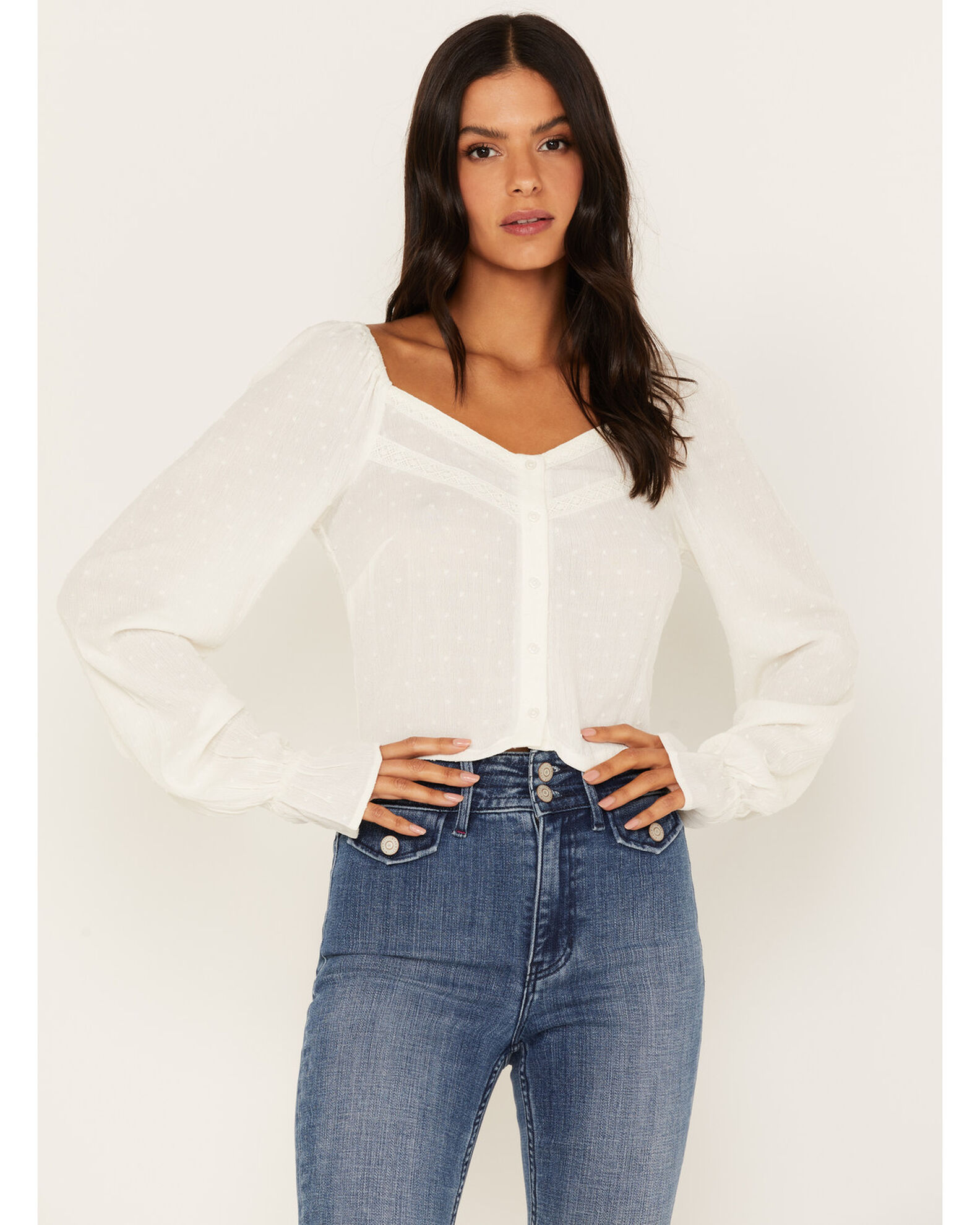 Idyllwind Women's Swiss Dot Lace Poet Blouse, Ivory