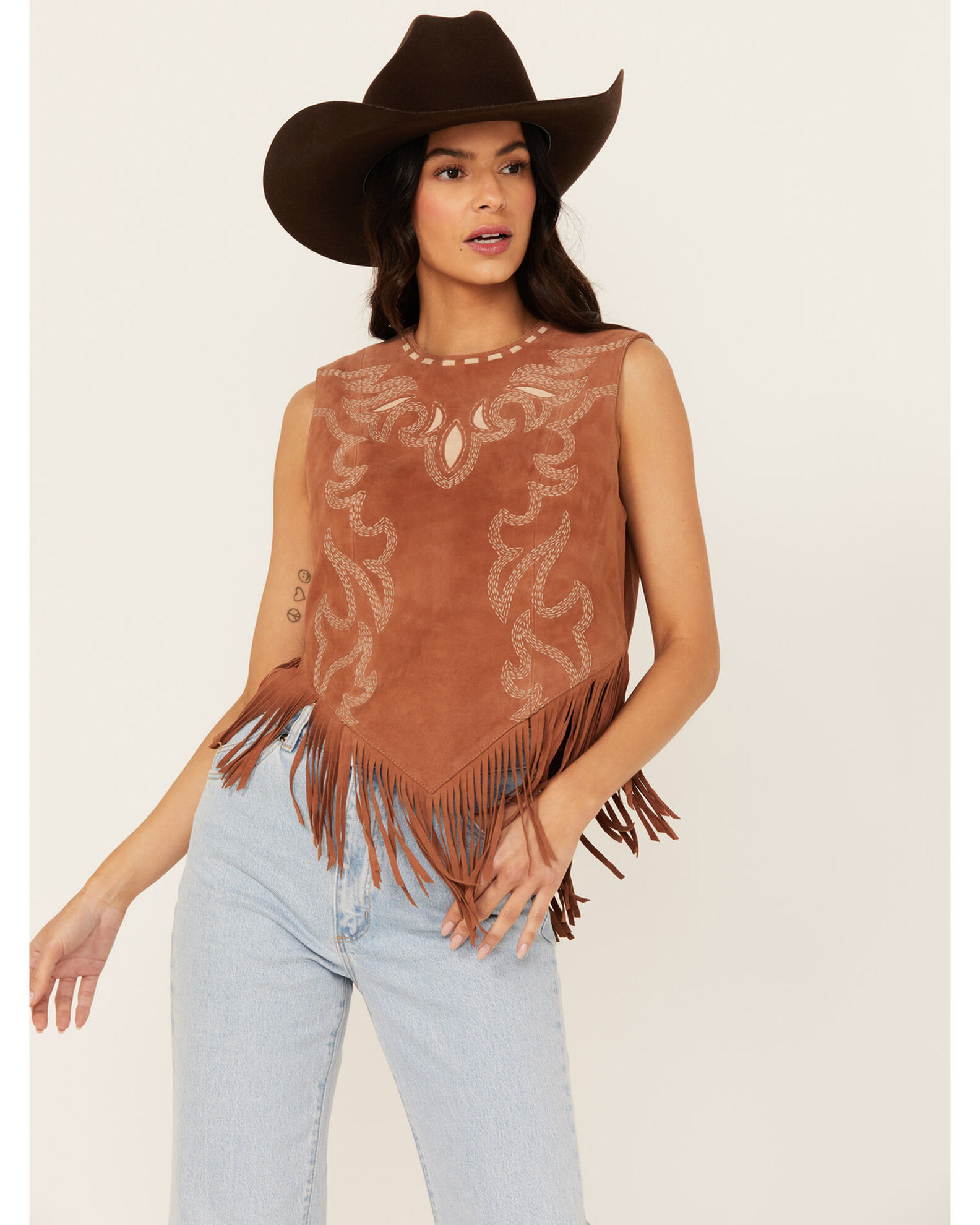 Double D Ranch Women's Rope & Ride Fringe Top, Copper