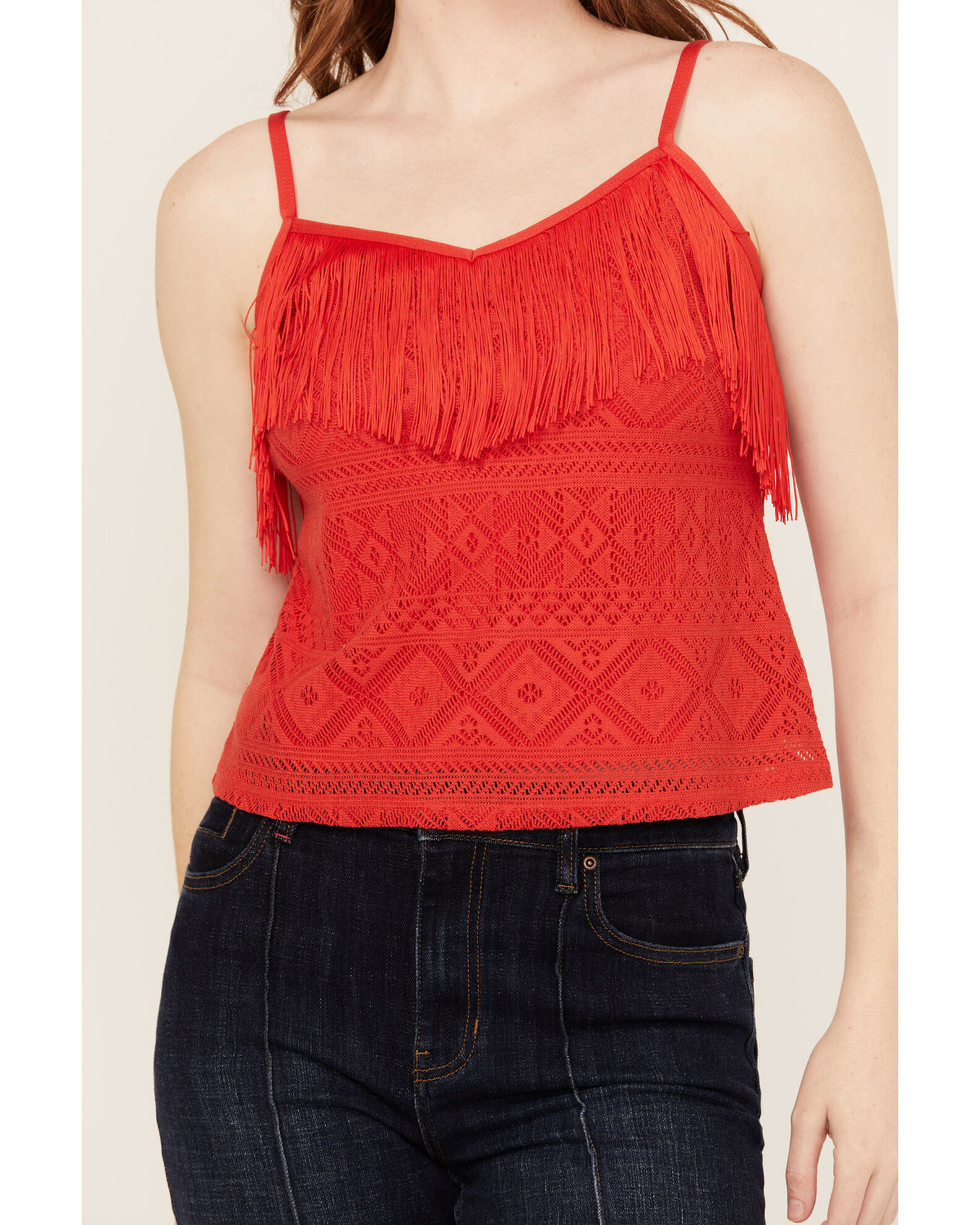 Idyllwind Womens Redmond Lace Fringe Cami Dark Orange